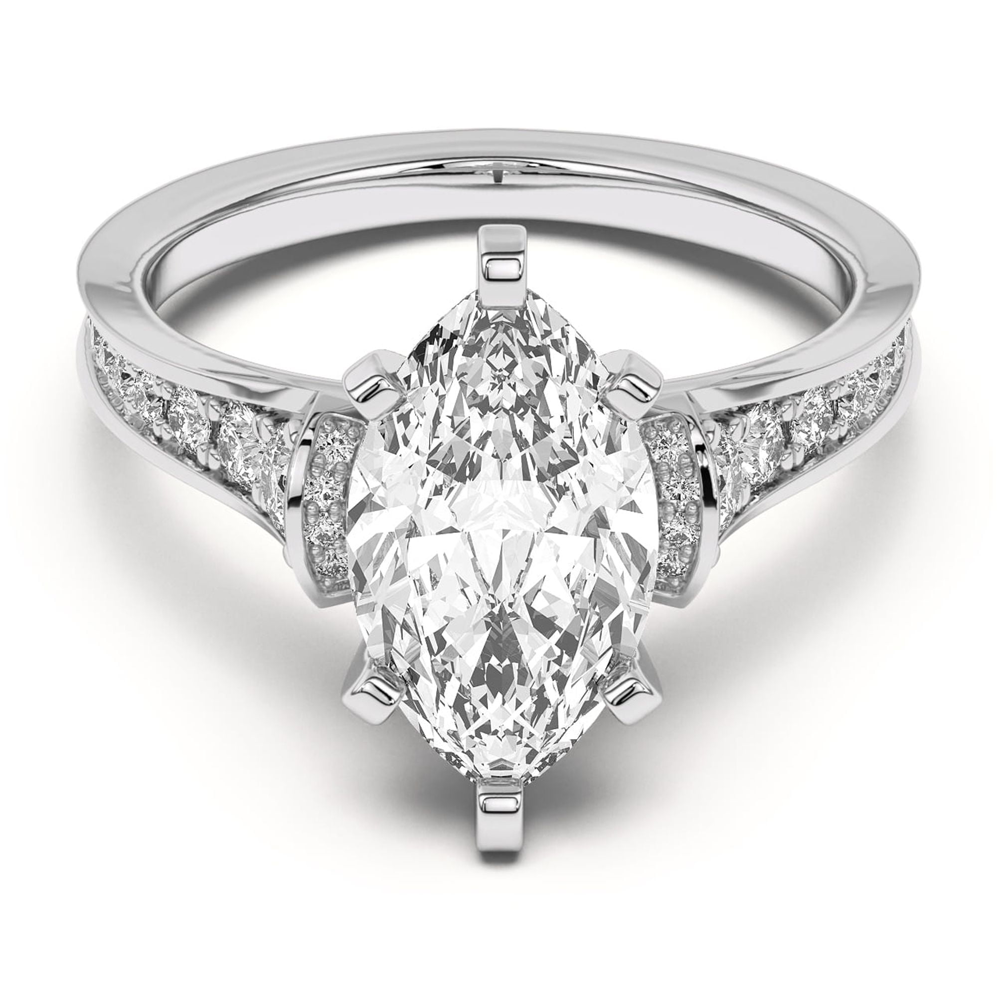 Amor Jewelry Solitaire with Accents 1.7 Ct Marquise Cut Moissanite Ring - Crafted in 14K White ...