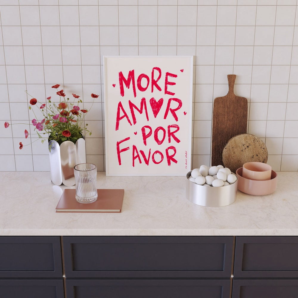 More Amor Por Favor Art Print Poster, Heart Valentine Trendy Retro ...