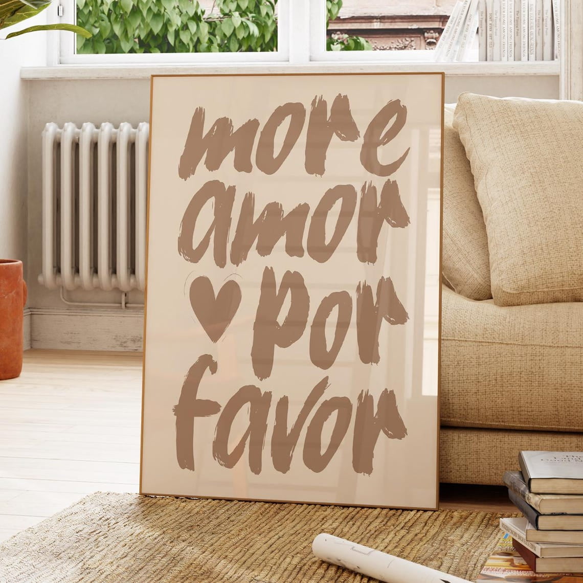 More Amor Por Favor Print Minimalist Beige Heart Poster, Trendy Cute ...