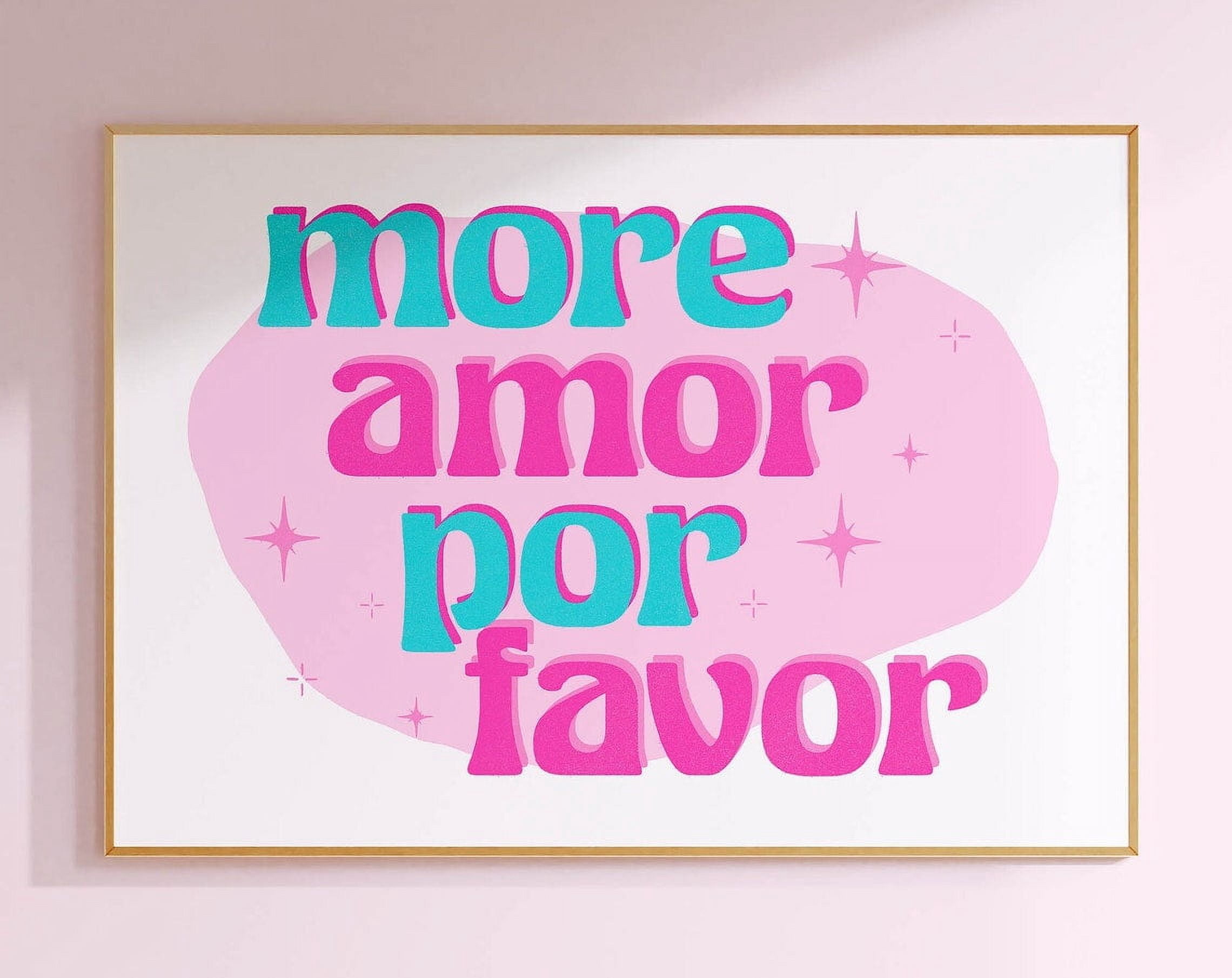 More Amor Por Favor Teal Wall Art Hot Pink Decor Art Quirky Retro Wall ...