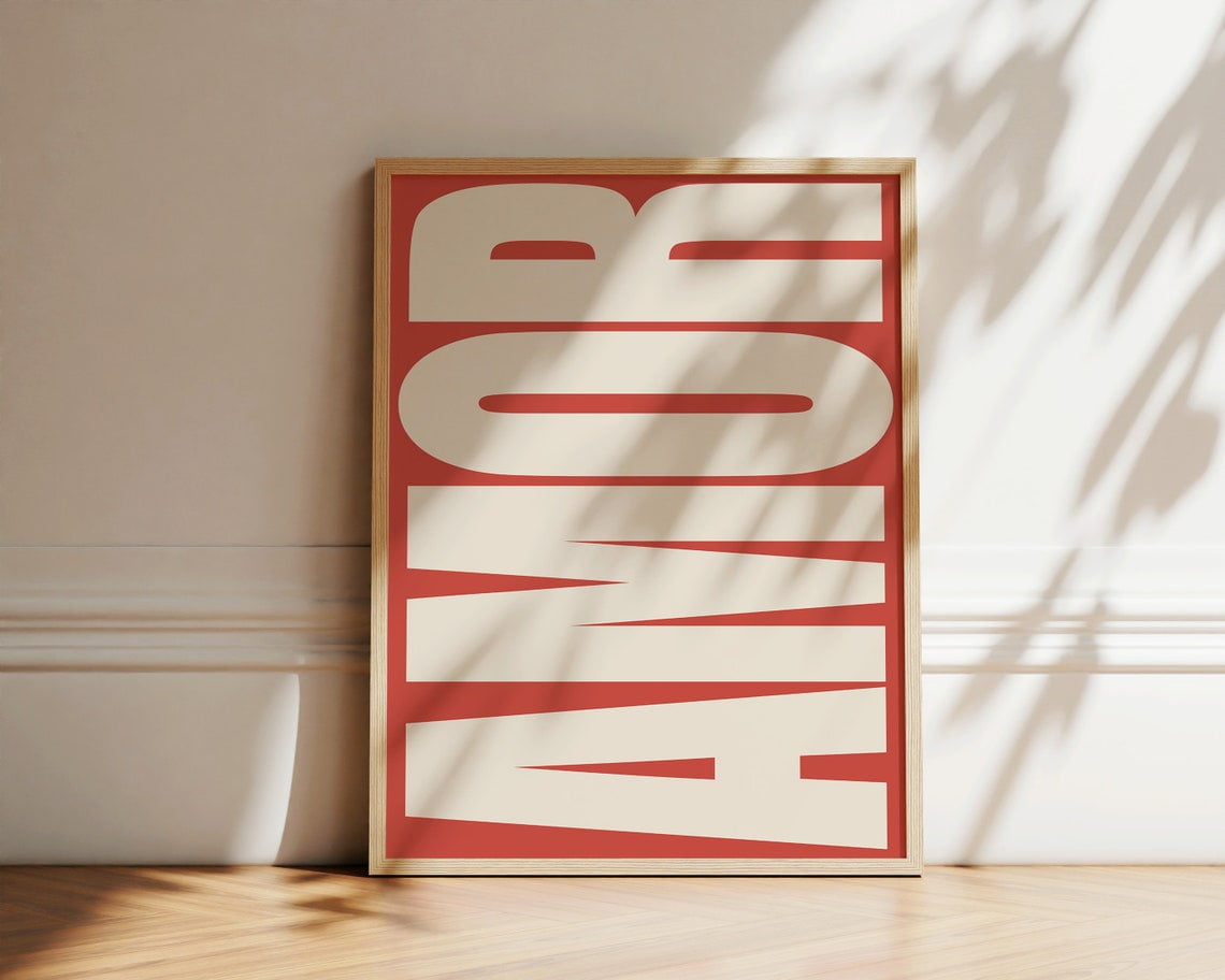 Amor Print, Typography Poster, Trendy Art, Retro Spanish Type Poster ...