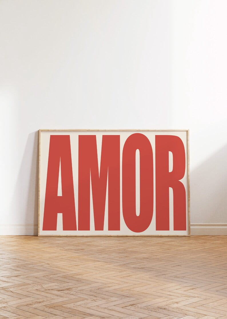 Amor Print, Typography Poster, Trendy Art, Retro Spanish Type Poster ...