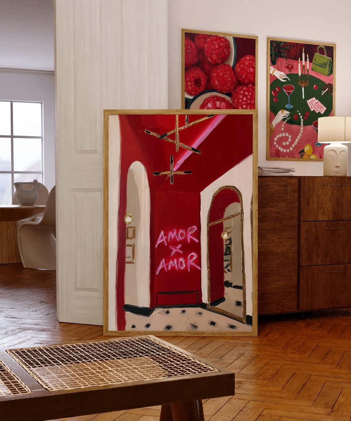 Amor Red Pink Neo Deco Hotel Art, Stretched Canvas - Walmart.com