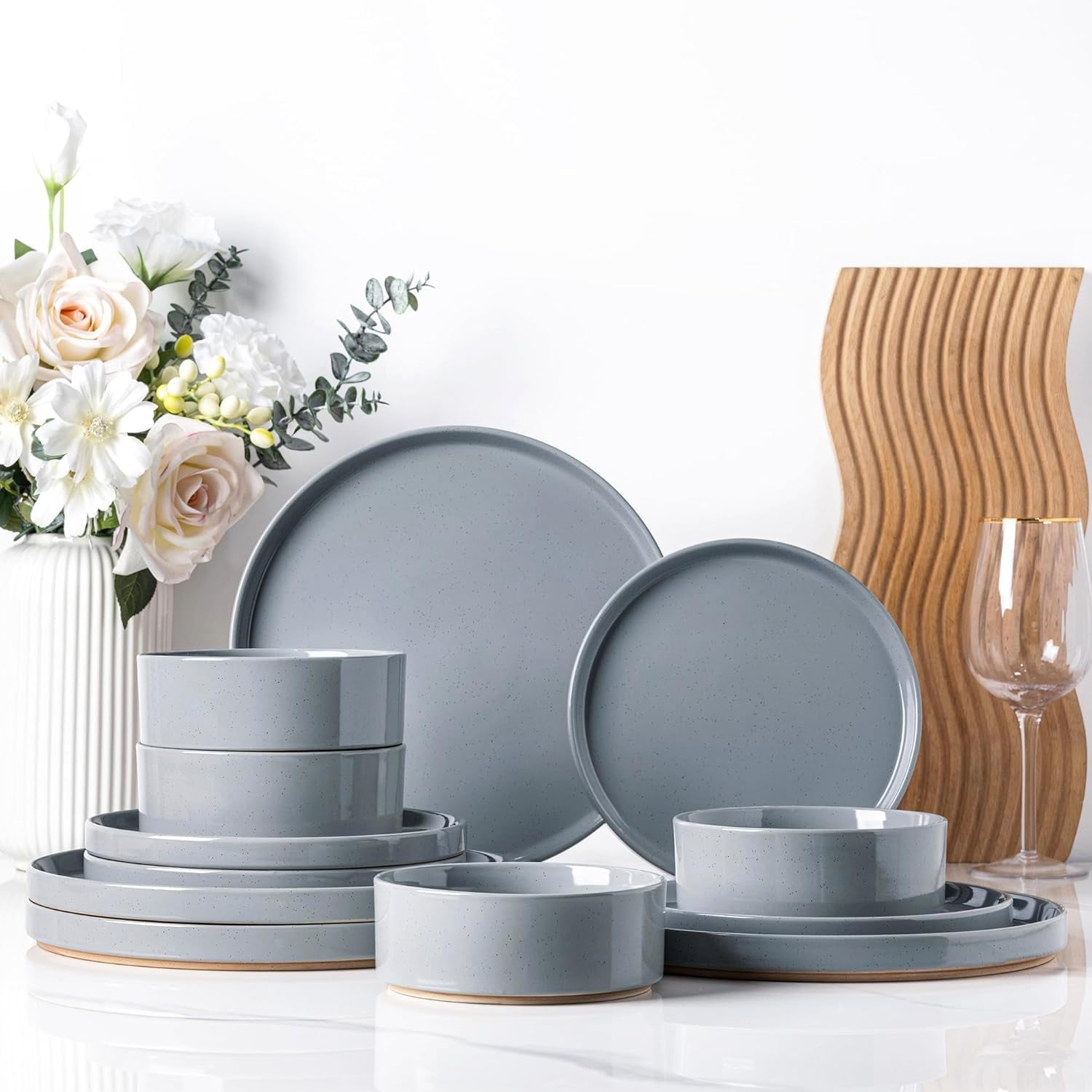 AmorArc Ceramic Dinnerware Set for 4 | Speckled Stoneware Plates and ...