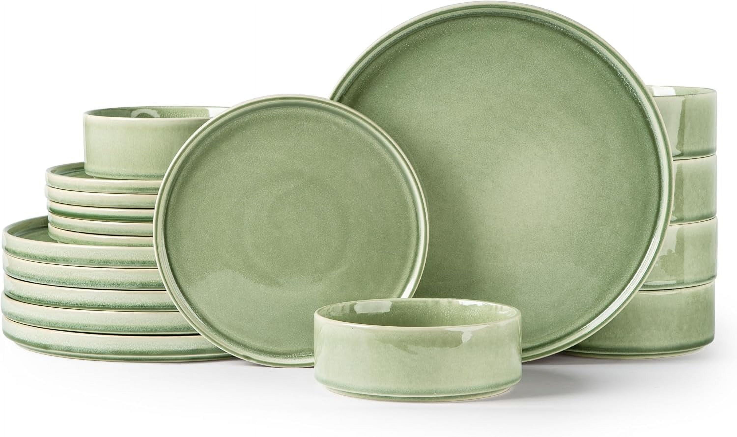 AmorArc Ceramic Dinnerware Set for 6, 18 Pieces Handmade Reactive Glaze ...