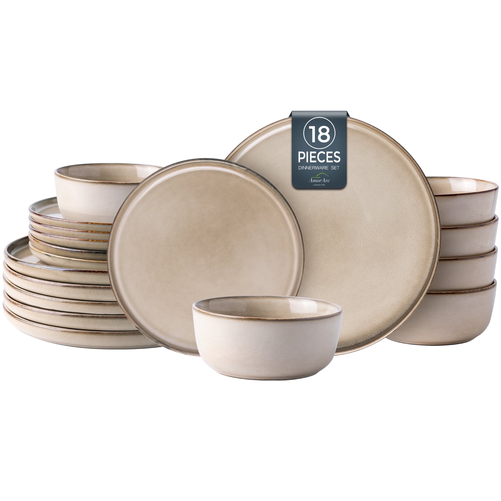 AmorArc Ceramic Dinnerware Sets for 6, 18 Pieces Stoneware Plates and ...