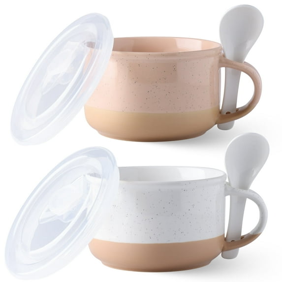 AmorArc Ceramic Soup Mugs with Handles and Lids,24 OZ Soup Cups Set of ...