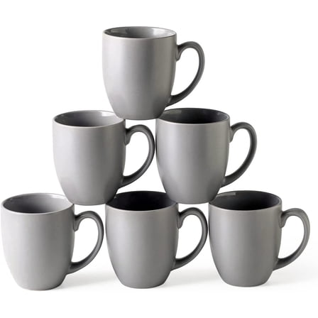 16 oz. Basic White Stoneware Coffee Cups, Plain Design Mug Set Of 8 ...