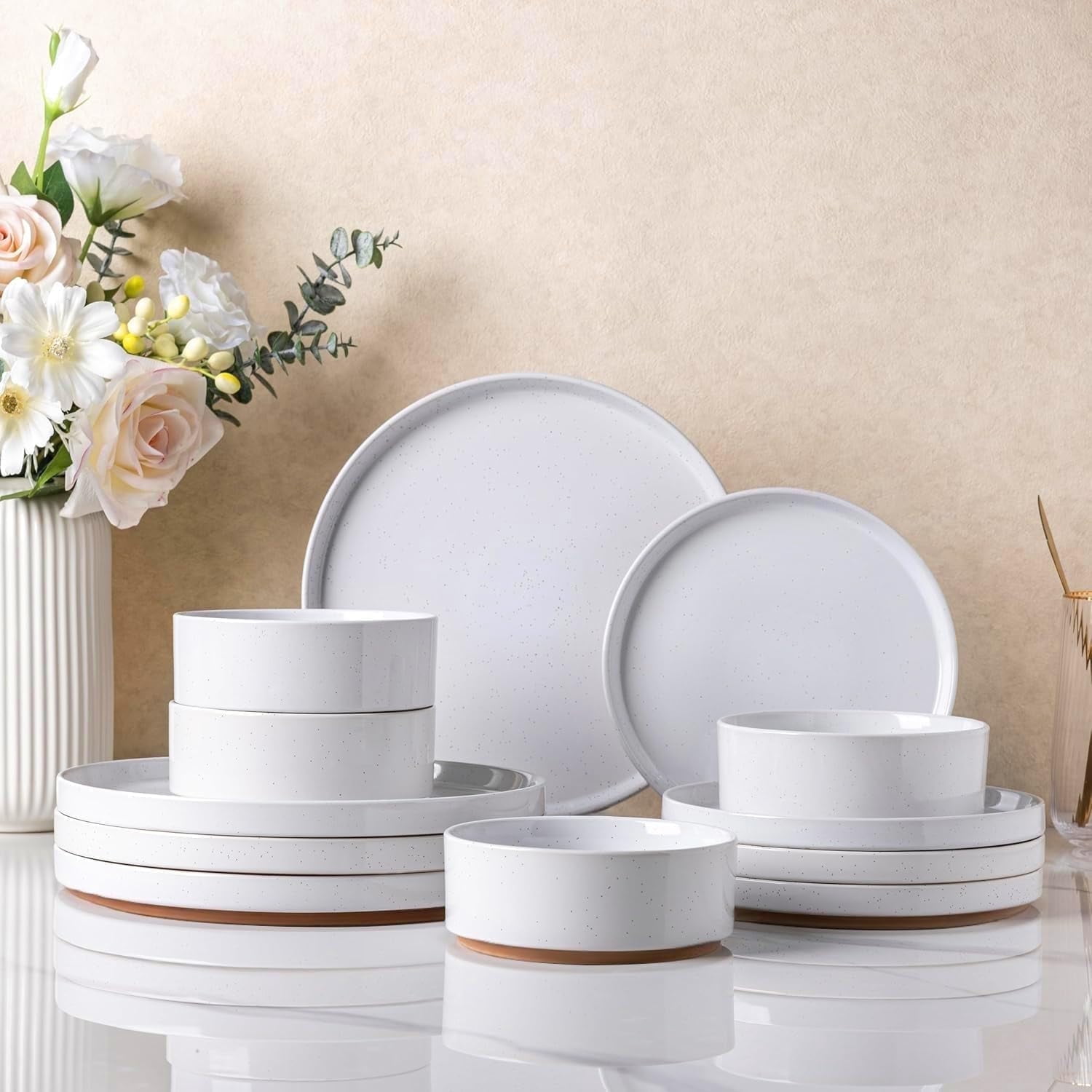 AmorArc Ceramic Dinnerware Set for 4 | Speckled Stoneware Plates and ...