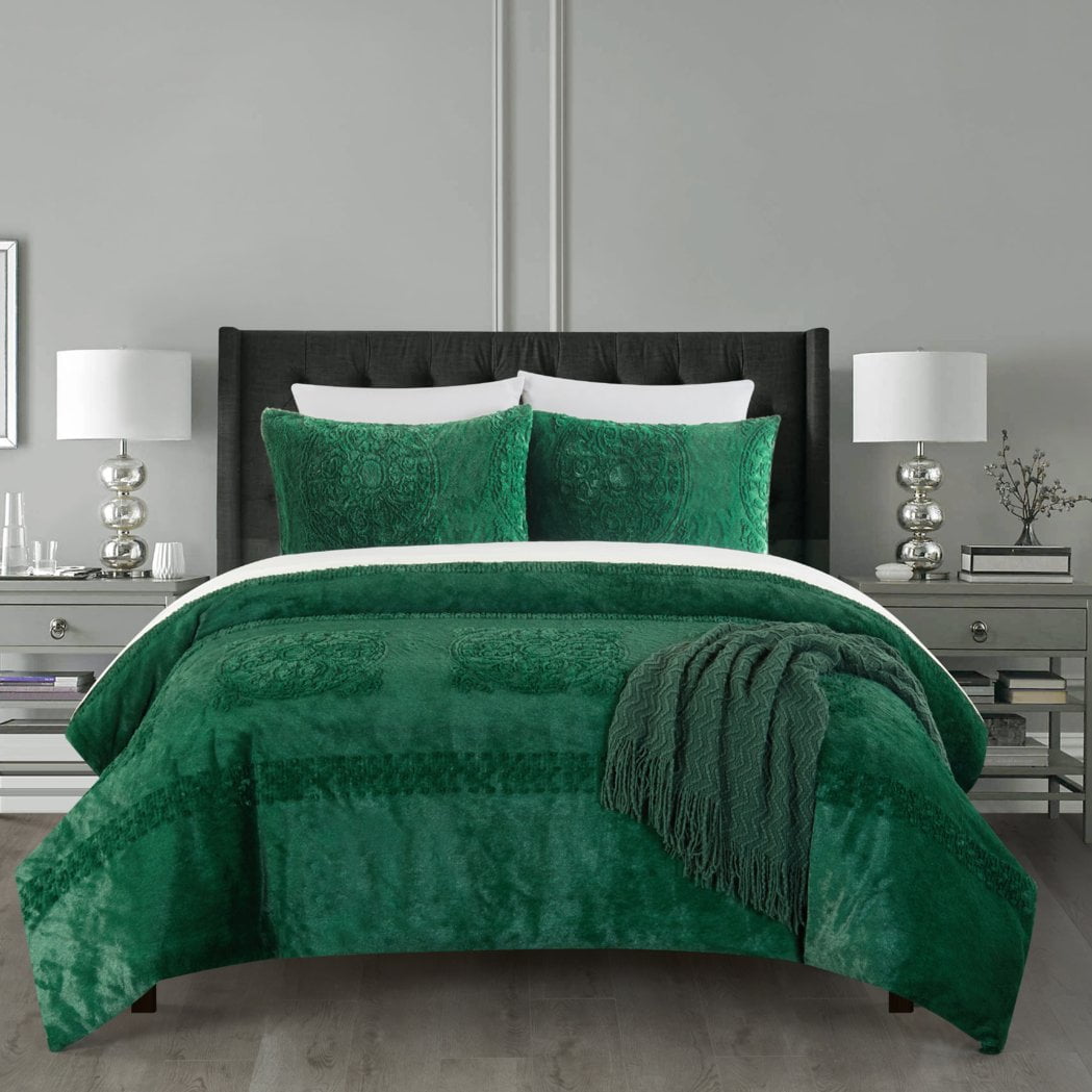 Amora 3 or 2 Piece Comforter Set Embossed Mandala Pattern Faux Fur ...