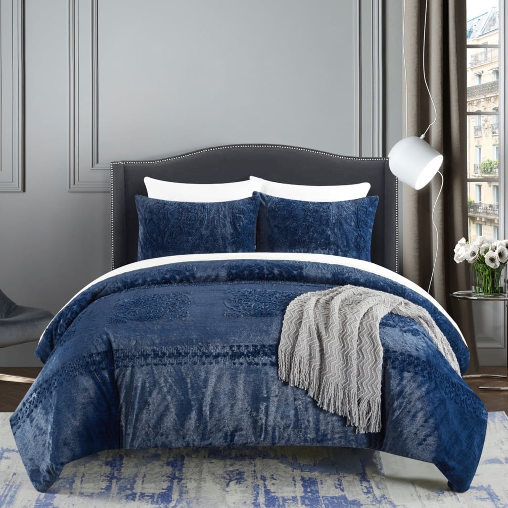 Amora 3 or 2 Piece Comforter Set Embossed Mandala Pattern Faux Fur ...