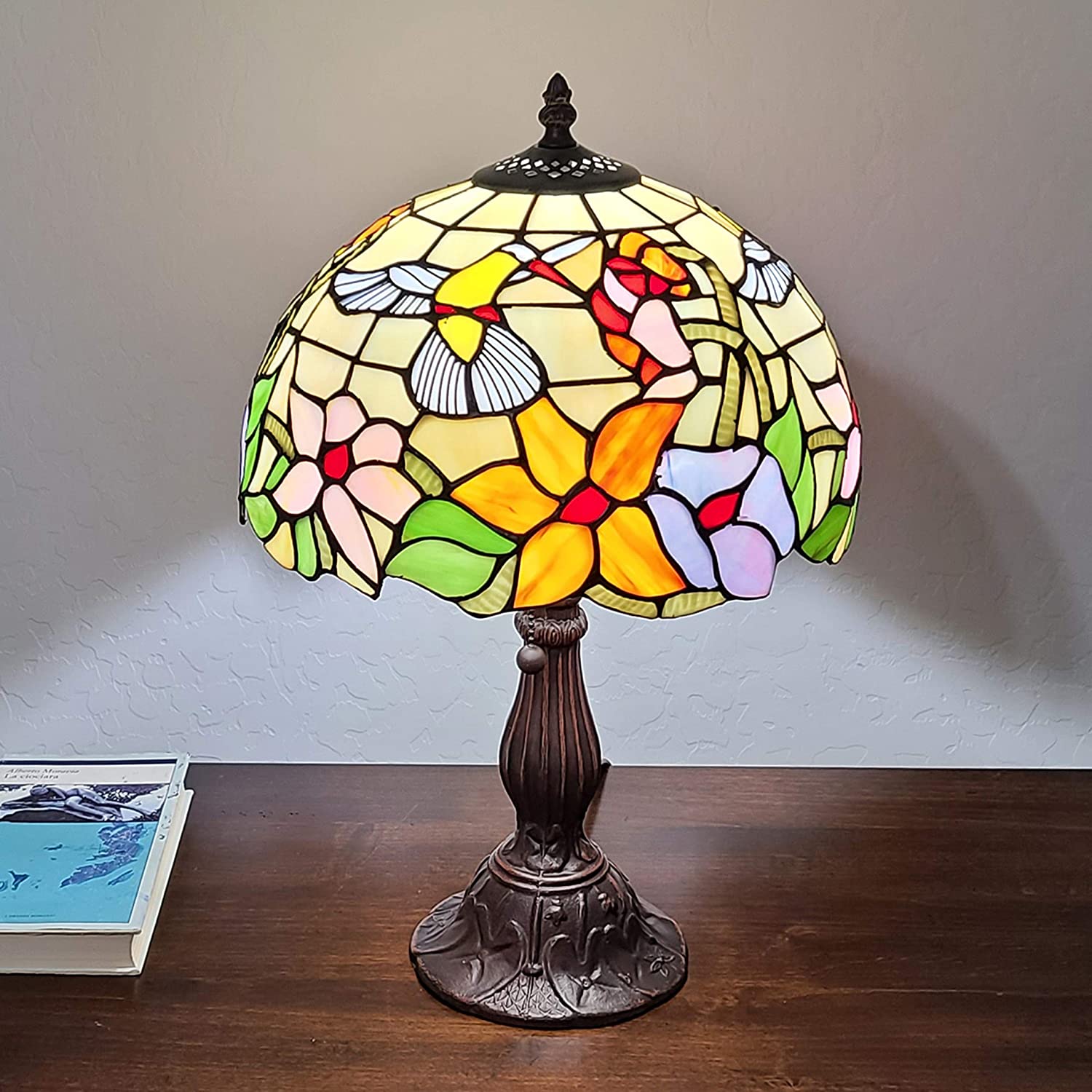 Amora Lighting Tiffany Style Table Lamp Banker 19" Tall Stained Glass ...