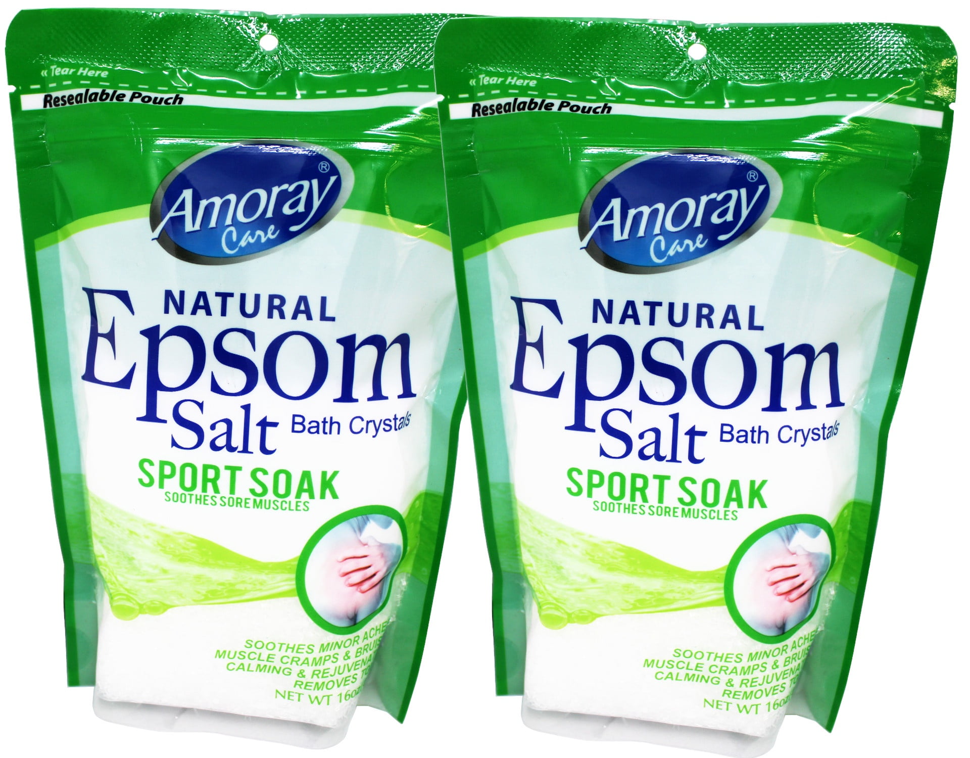 Amoray Epsom Salt Bag, Natural Bath Crystals, Sport Soak 16 oz - 2 Pack - Walmart.com