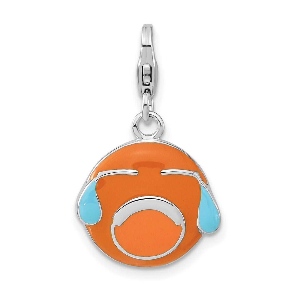 925 Sterling Silver Fancy Lobster Closure Enameled 3 d Crying Face With ...