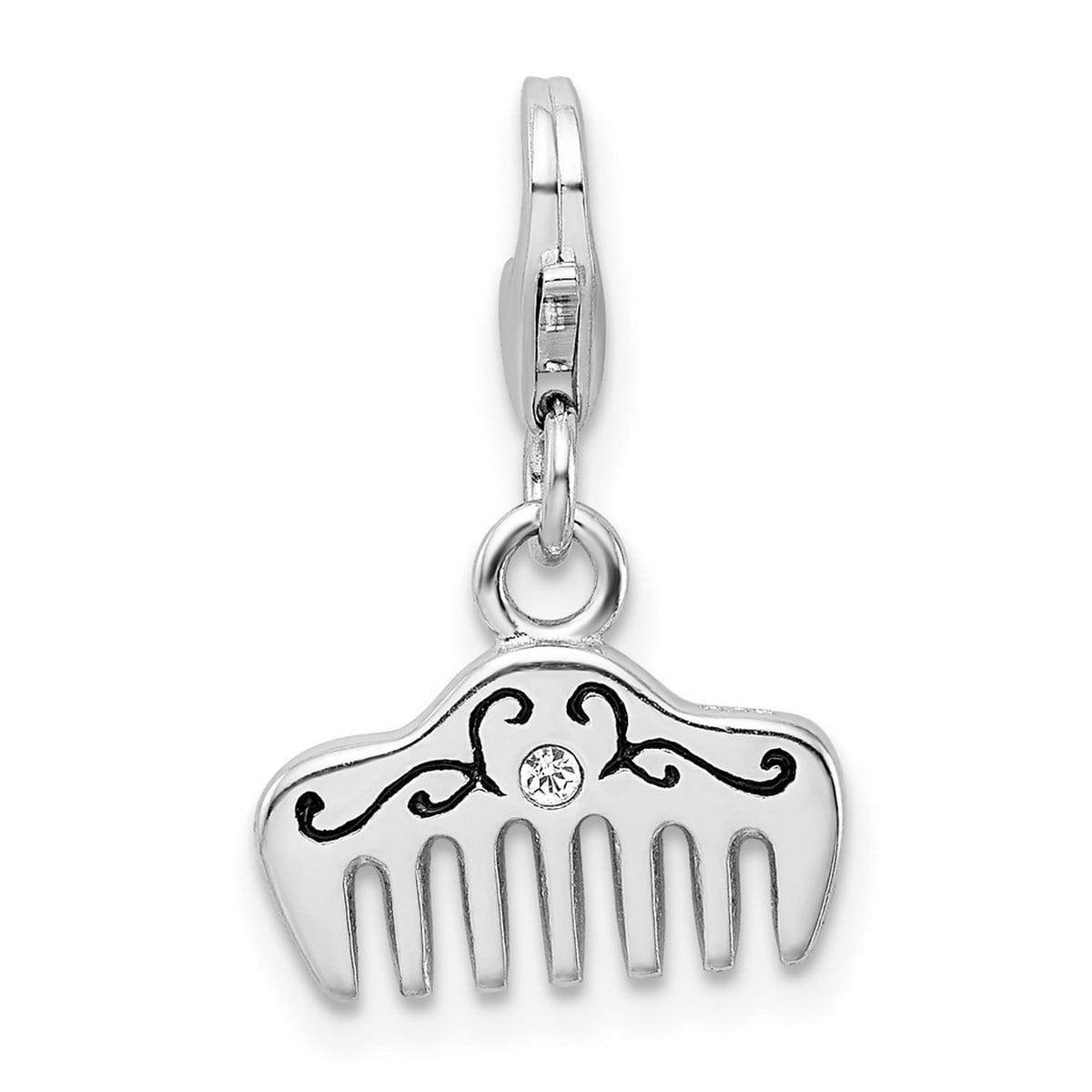 925 Sterling Silver Solid Polished Fancy Lobster Closure Crystal and Enamel Comb With Lobster ...