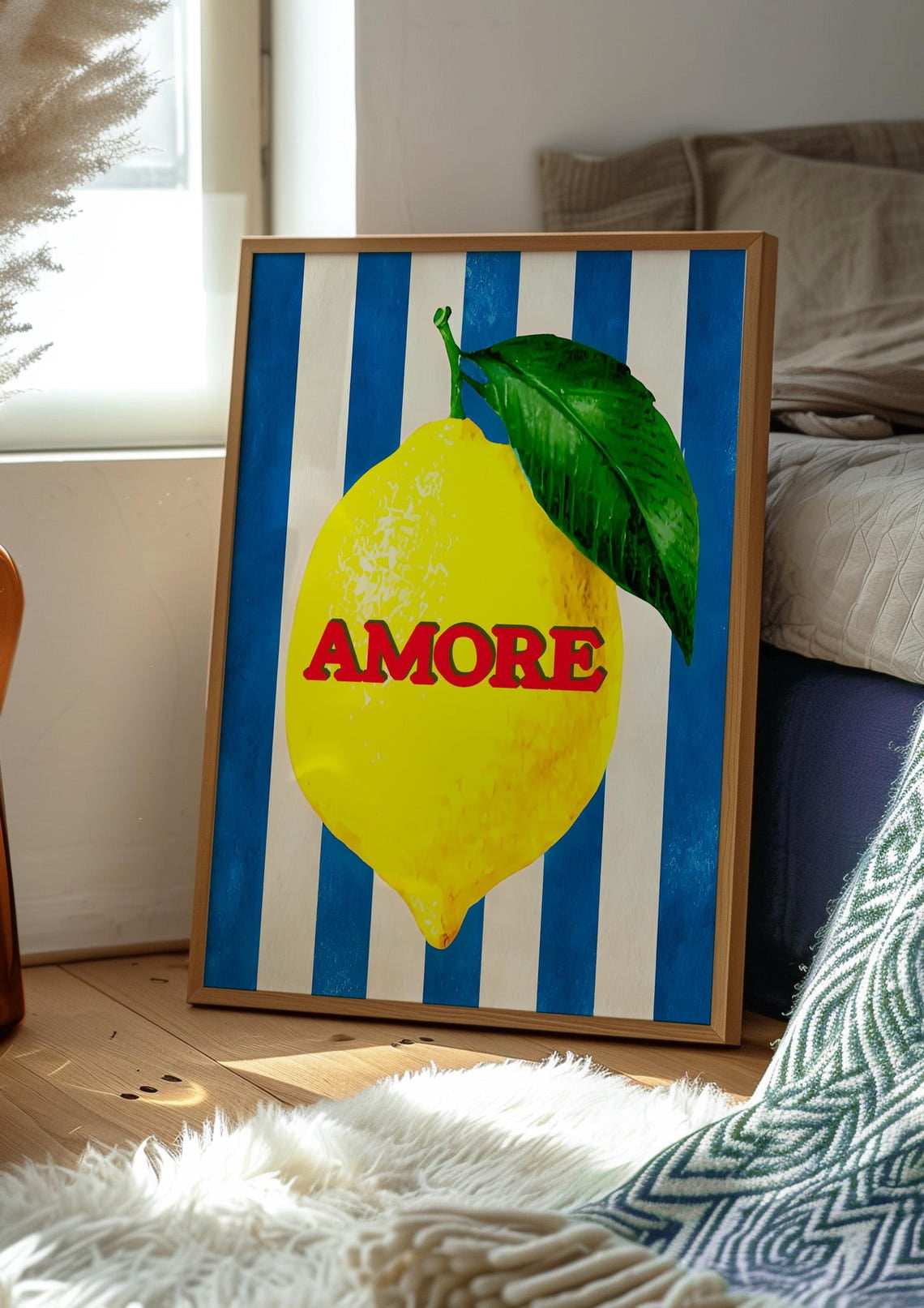 Amore Lemon Blue Stripe Poster, Unframed Paper Poster 24x36in - Walmart.com