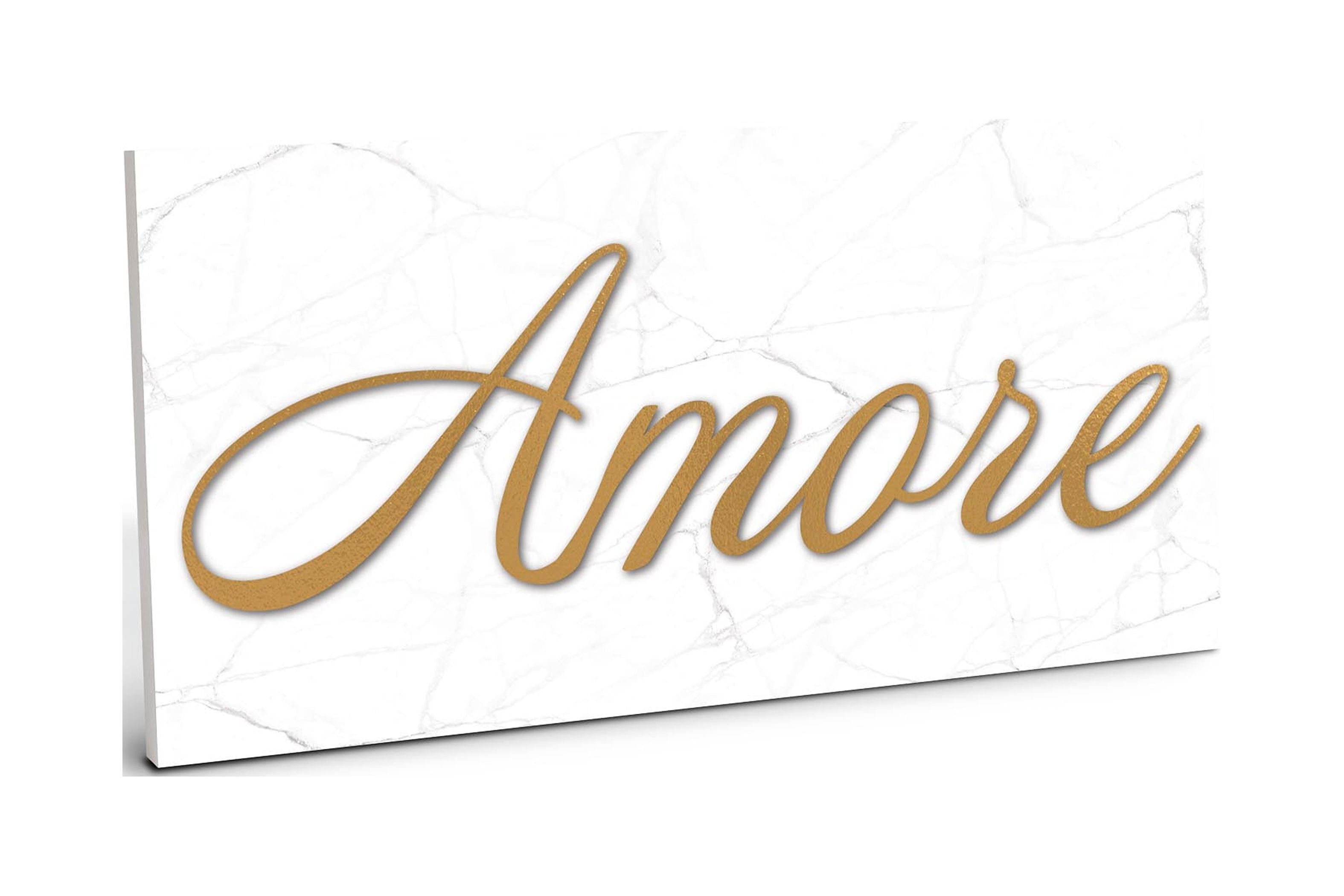 Amore Marbled White Golden Honey 10 x 5 Wood Wall Sign Plaque - Walmart.com