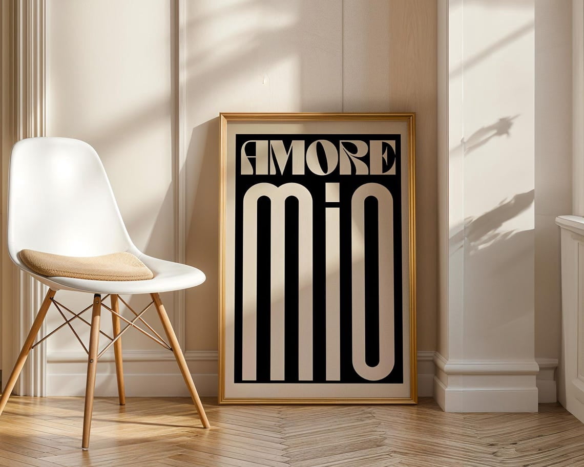 Amore Mio Wall Art, Minimalist Black And White Typography Print ...