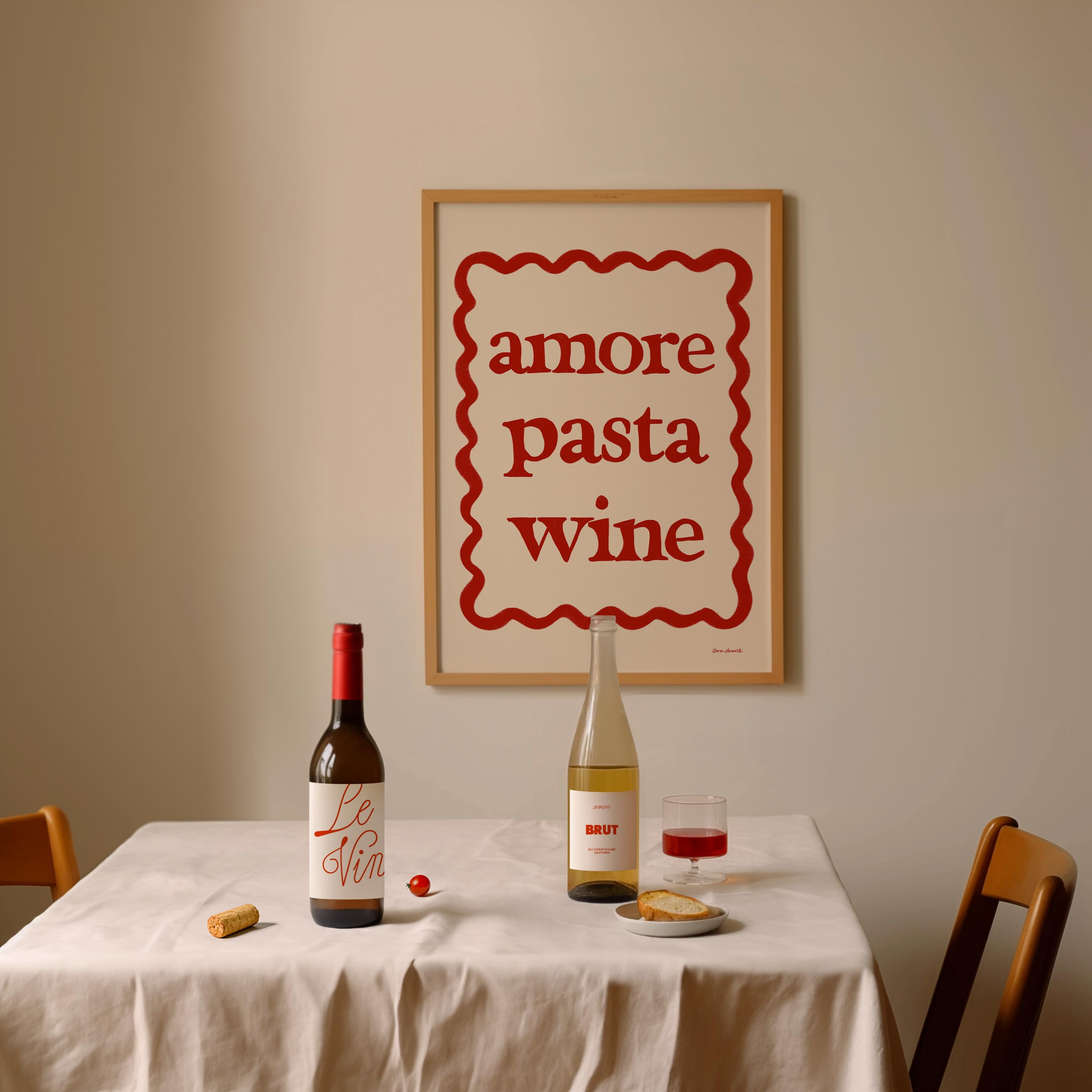 Amore Pasta Wine Wall Artpasta Night Poster Wine Club Print Spaghetti ...