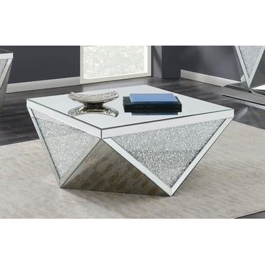 Glam Mirrored Coffee Table with Beautiful Crystal Diamond Accent for ...