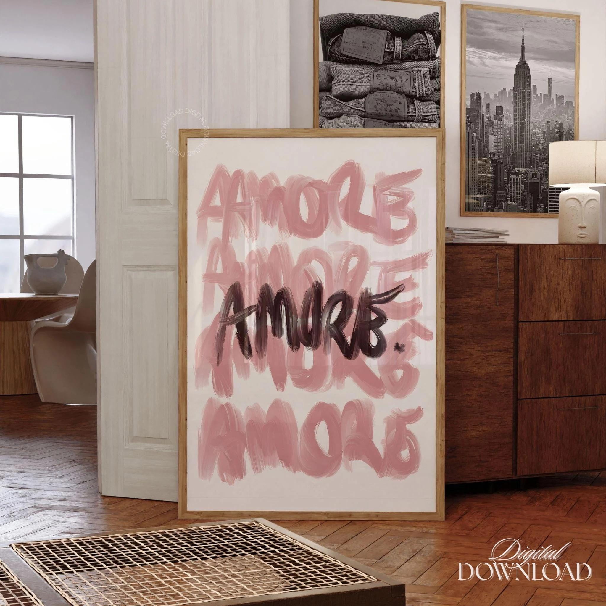 Amore Typography Pink Handwritten Brush Strokes Poster Trendy Cool Girl ...
