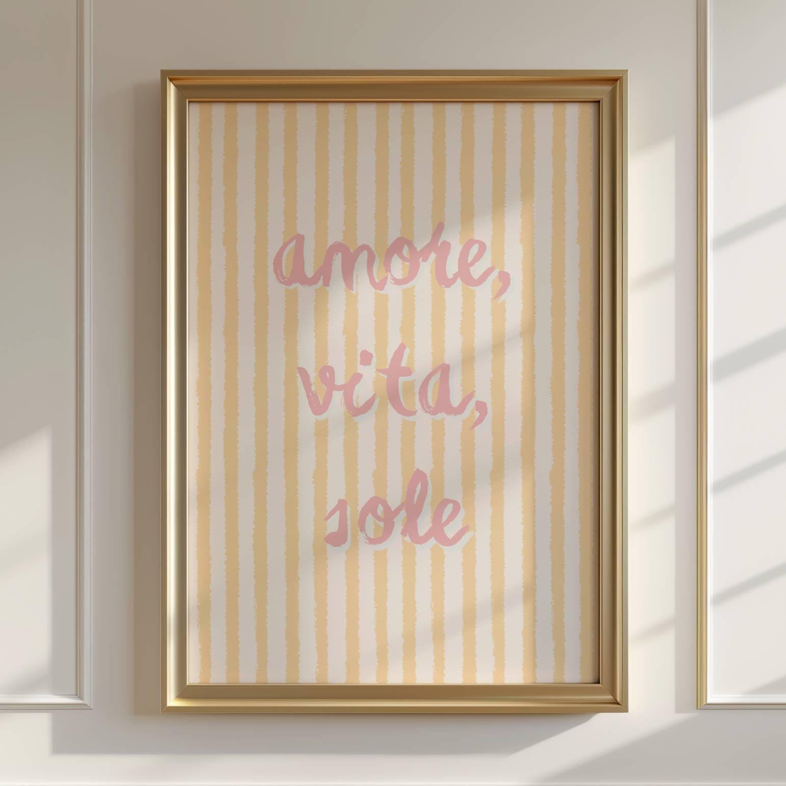Amore Vita Sole Typography Print: Colorful Modern Wall Art UNFRAMED ...