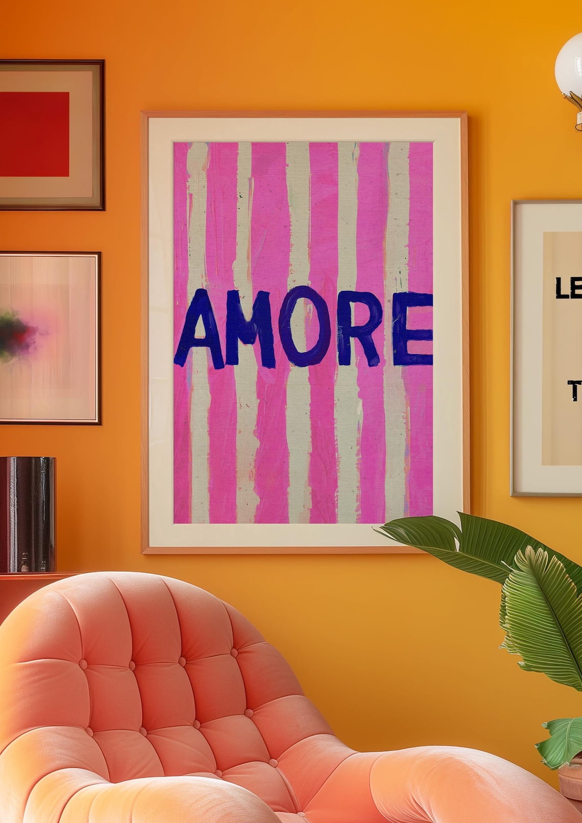 Amore Wall Art Print, Pink Stripe Typography Poster Unframed Paper ...