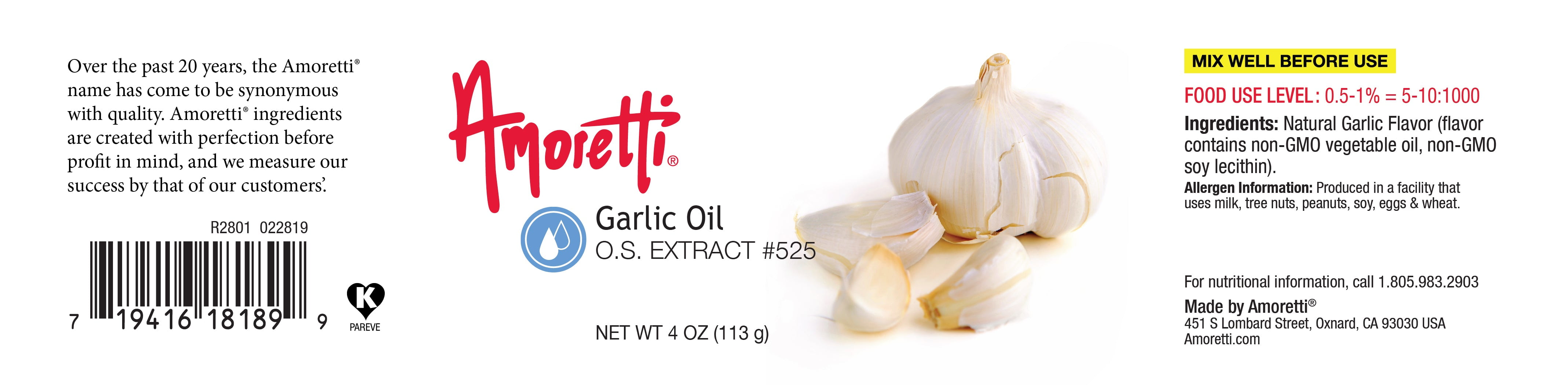 Amoretti - Garlic Oil Extract Oil Soluble 4 oz - Highly Concentrated ...