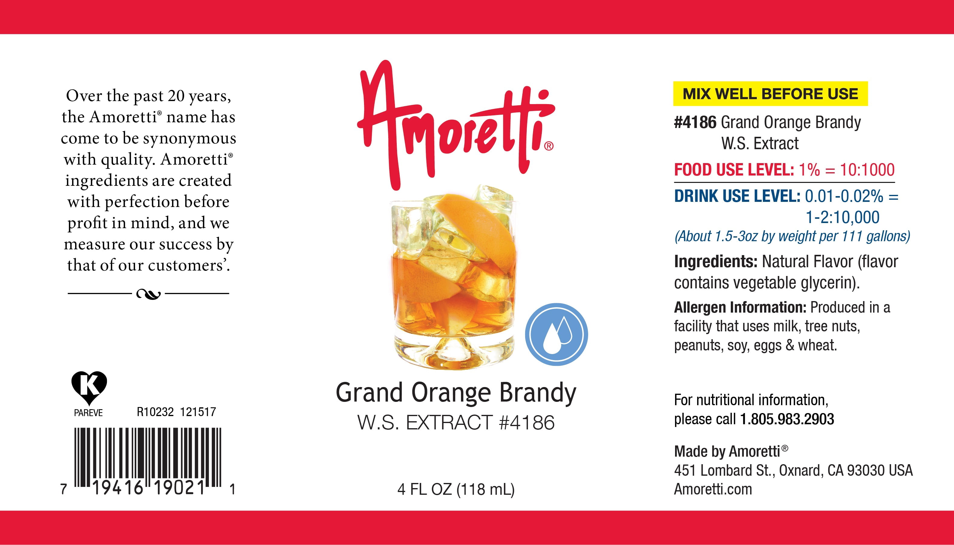 Amoretti - Grand Orange Brandy Extract Water Soluble 4 oz - Highly ...