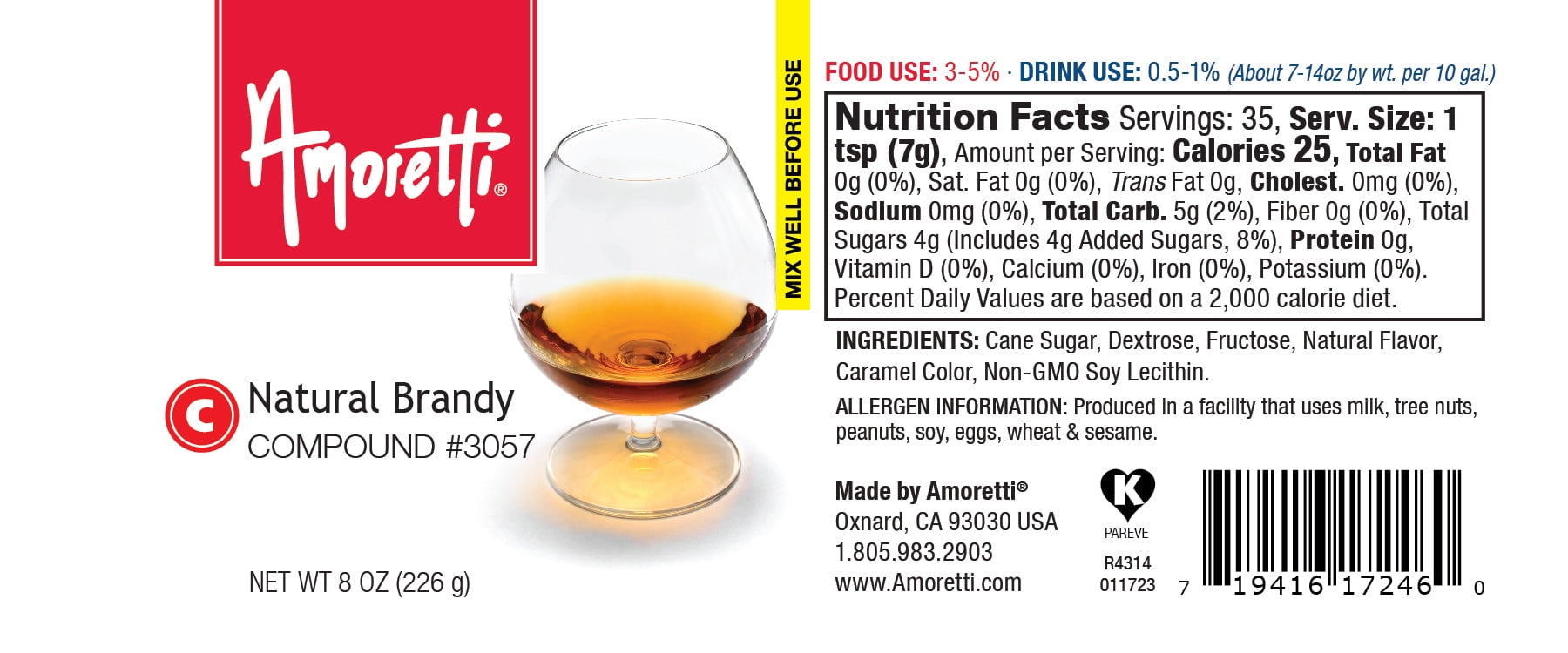 Amoretti - Natural Brandy Compound 2.2 lbs - Natural Flavors, Shelf ...