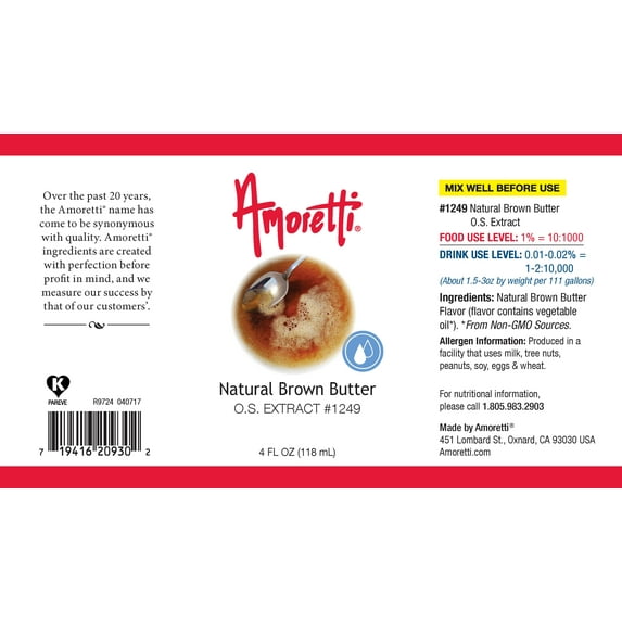 Amoretti - Natural Brown Butter Extract Oil Soluble 4 oz - Highly ...