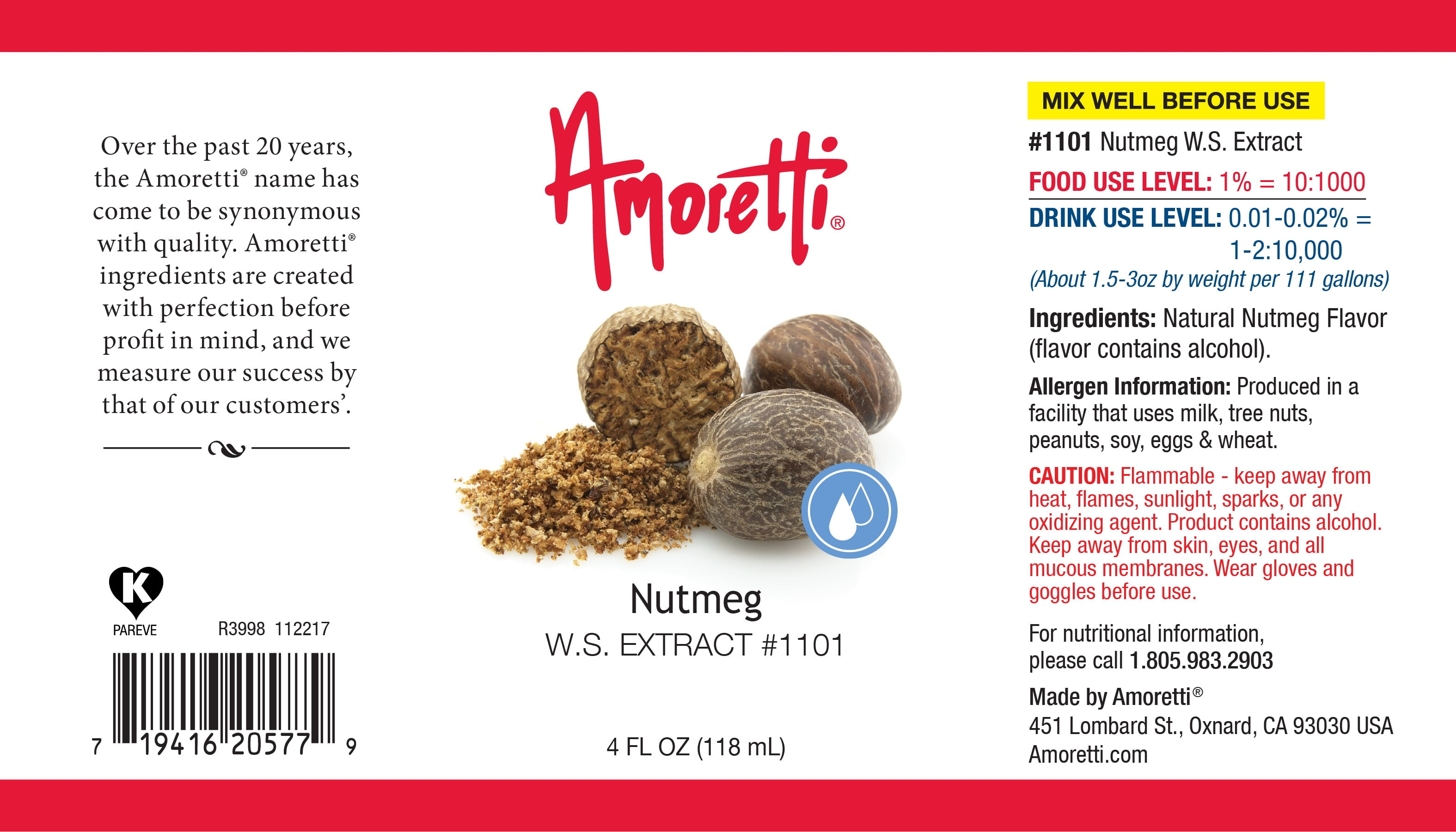 Amoretti - Nutmeg Extract Water Soluble 4 oz - Highly Concentrated ...