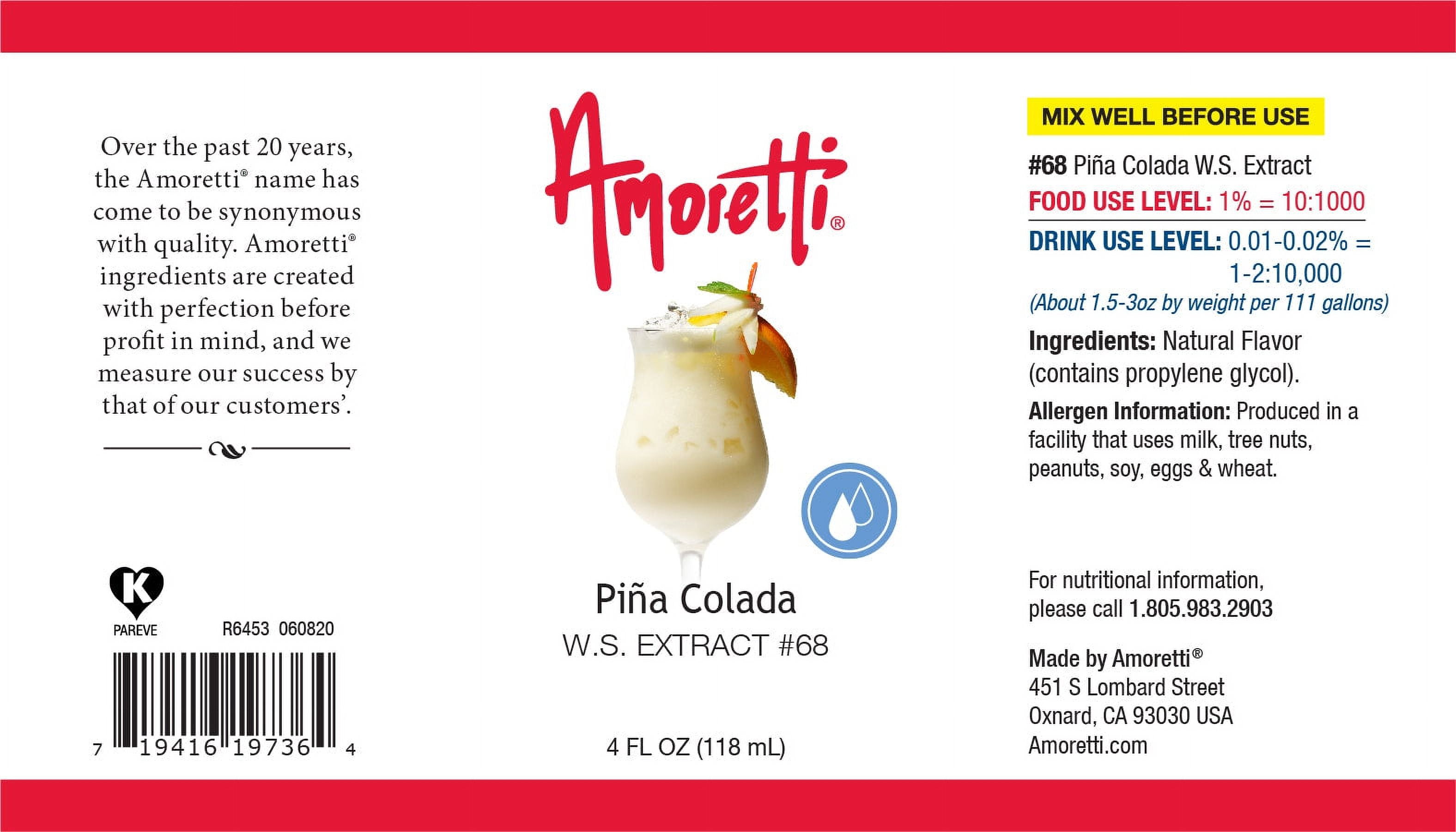 Amoretti - Pina Colada Extract Water Soluble 4 oz - Highly Concentrated ...