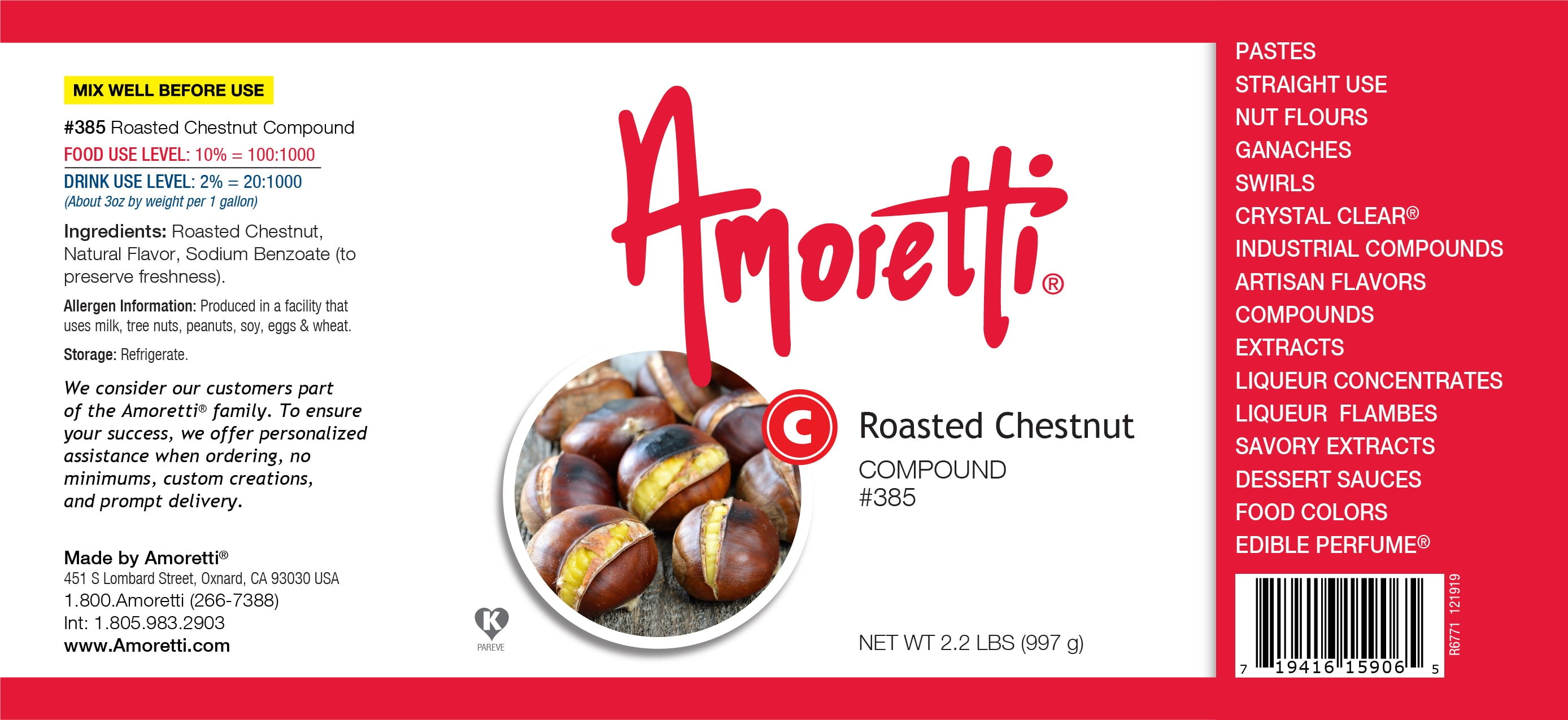 Amoretti - Roasted Chestnut Compound 2.2 lbs - Natural Flavors, Shelf ...