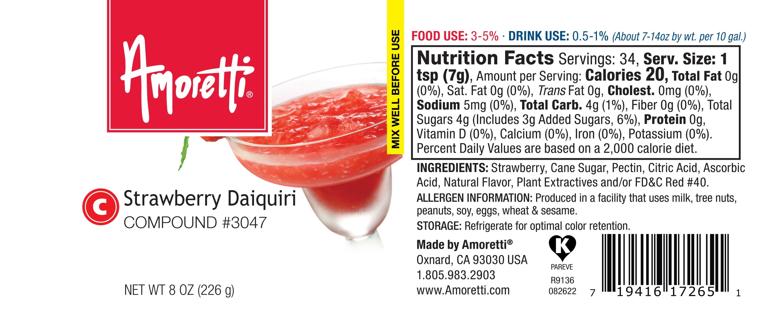 Amoretti - Strawberry Daiquiri Compound 2.2 lbs - Natural Flavors ...