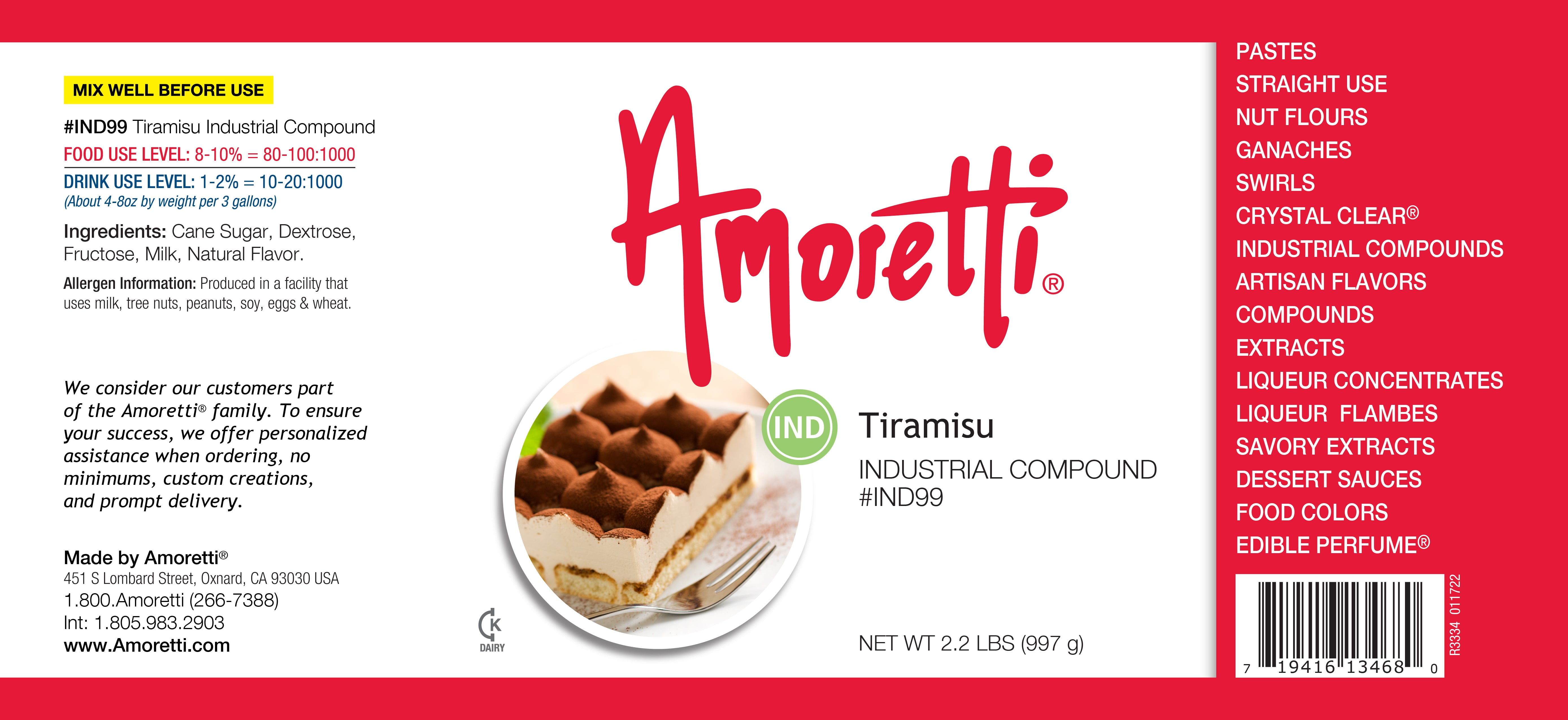 Amoretti - Tiramisu Industrial Compound 2.2 lbs - Natural Flavors ...