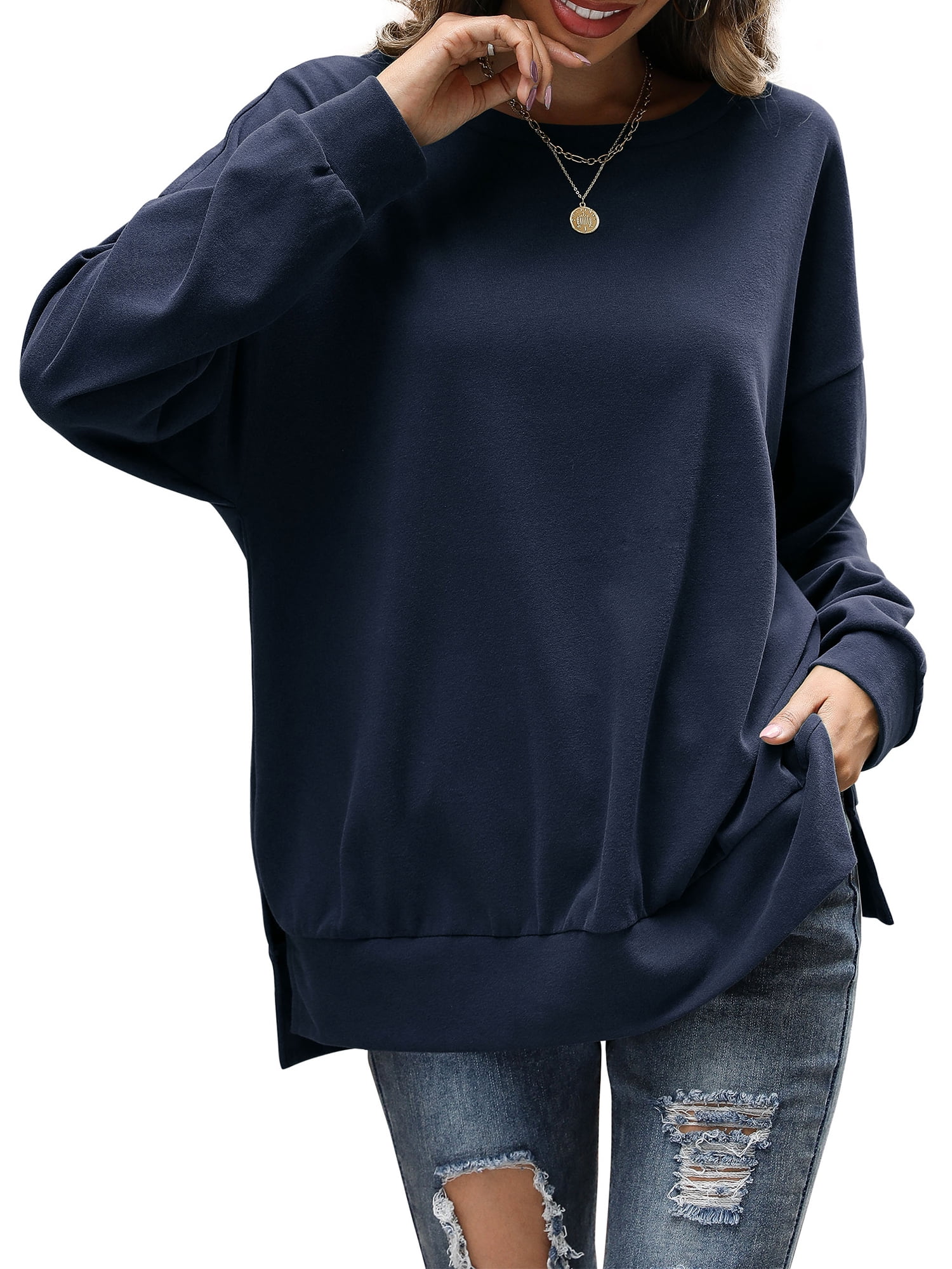 Amoretu Trendy Women's Crewneck Sweatshirt, Oversized Tunic Shirt with ...
