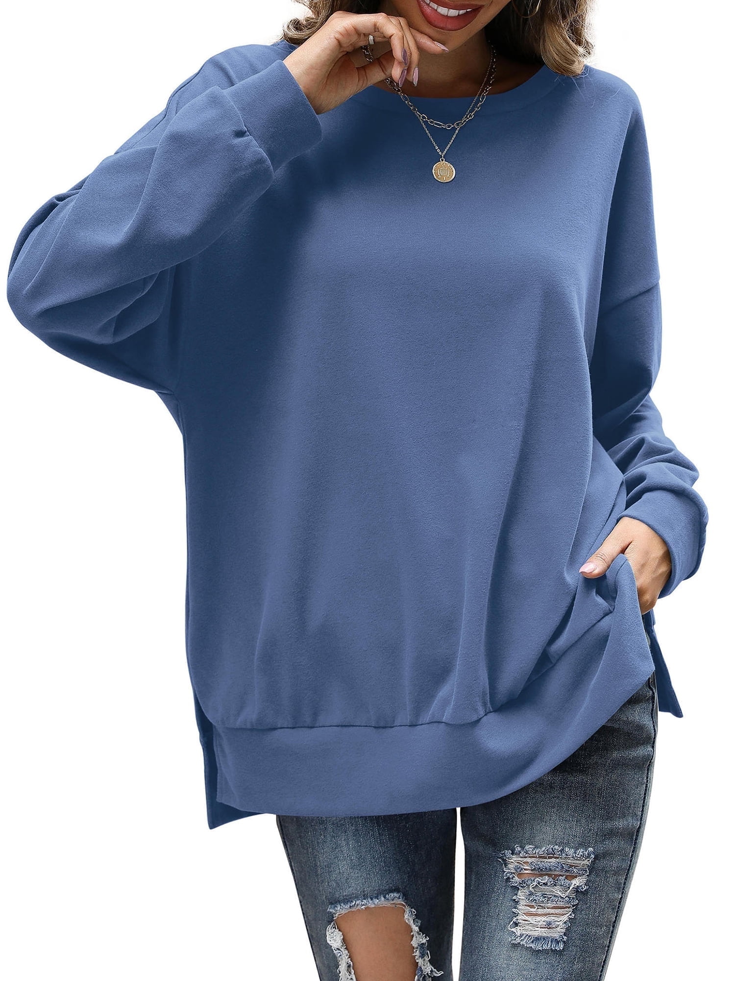 Fancyglim Sweatshirts for Women Crew Neck Long Sleeve Oversized Top ...