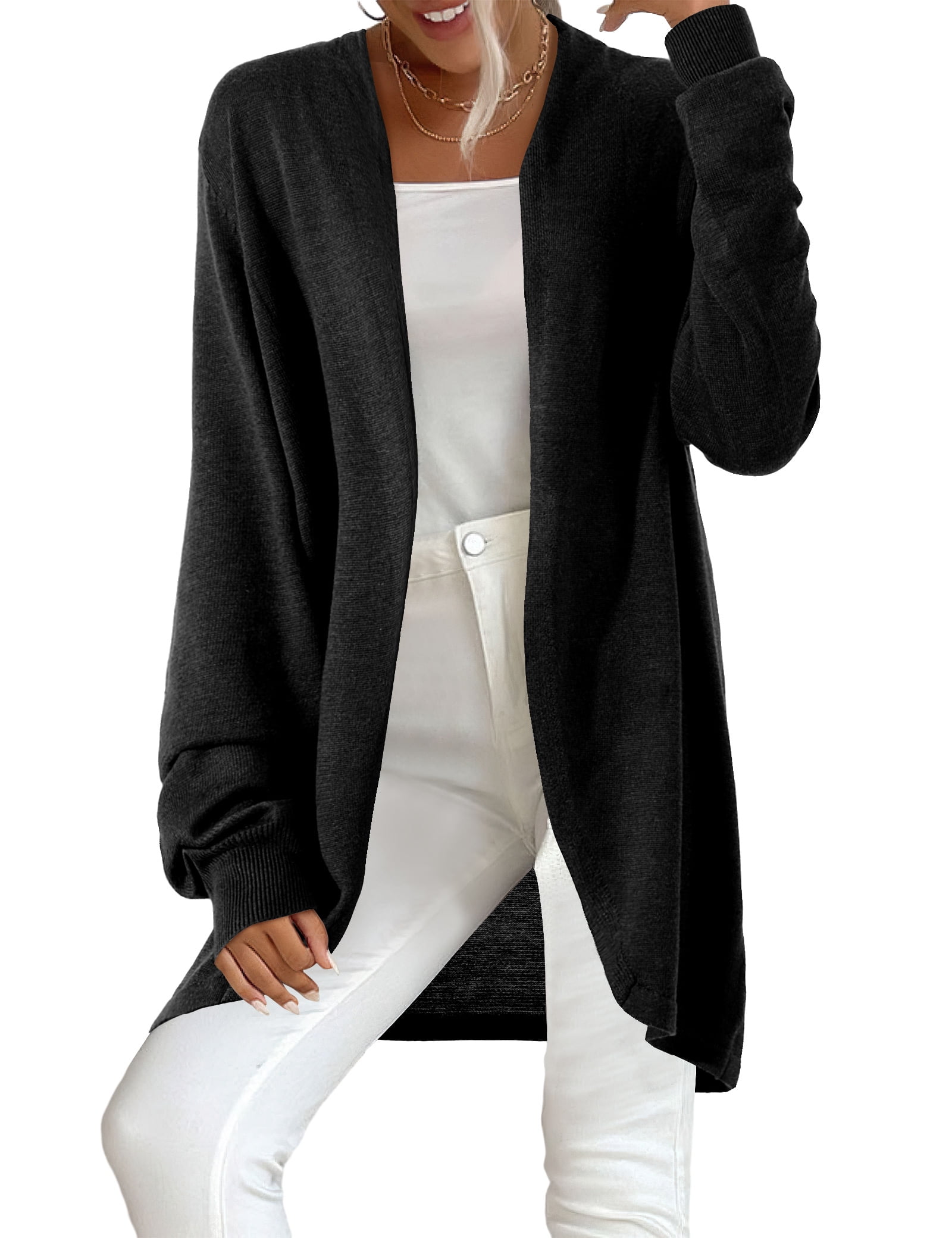 Amoretu Women Open Front Cardigan Sweaters Long Sleeve Lapel Cardigan ...