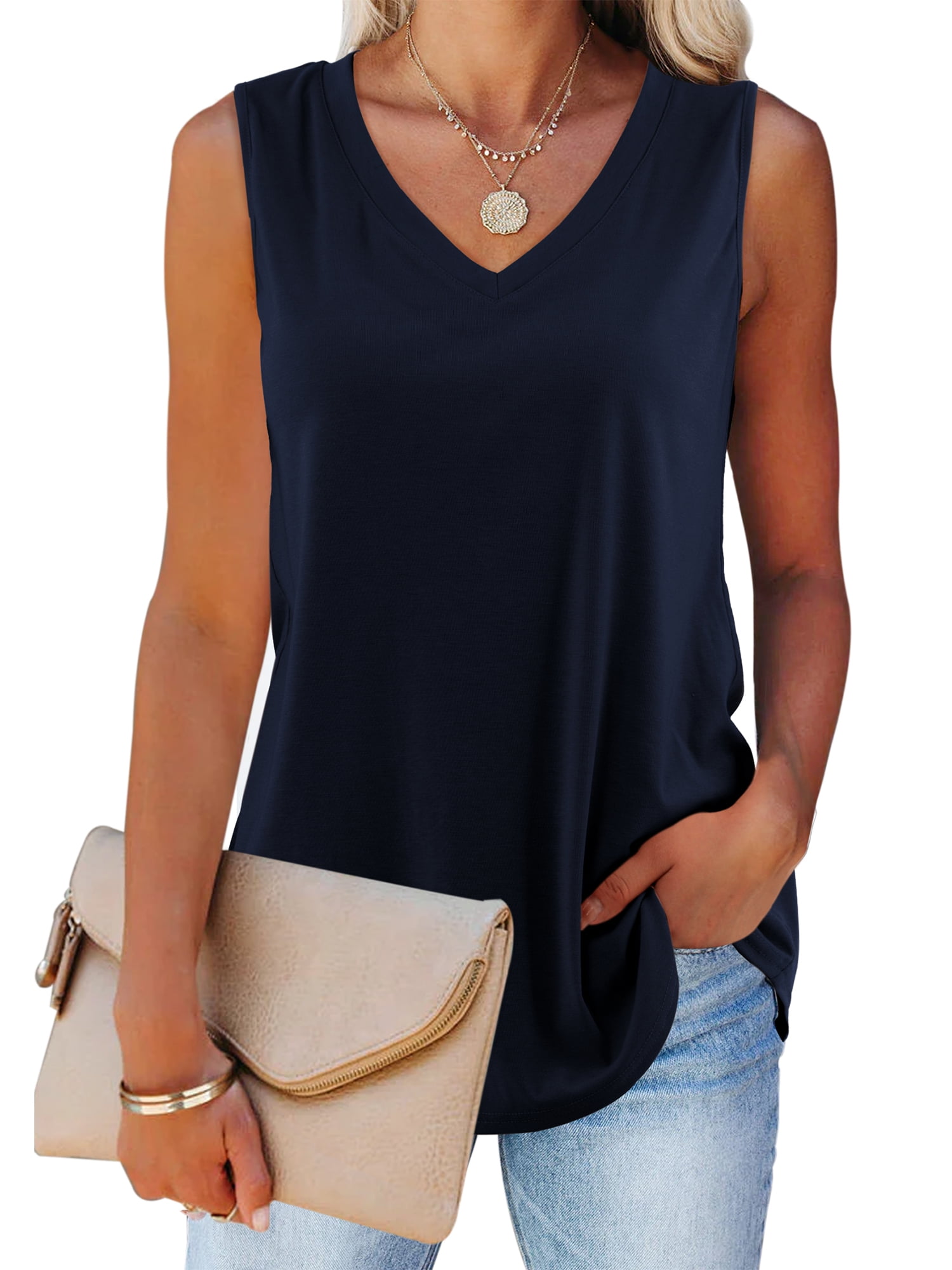 Fancyglim Women Vest Tops, V Neck Sleeveless Long Tank Tunic Cami Shirt ...