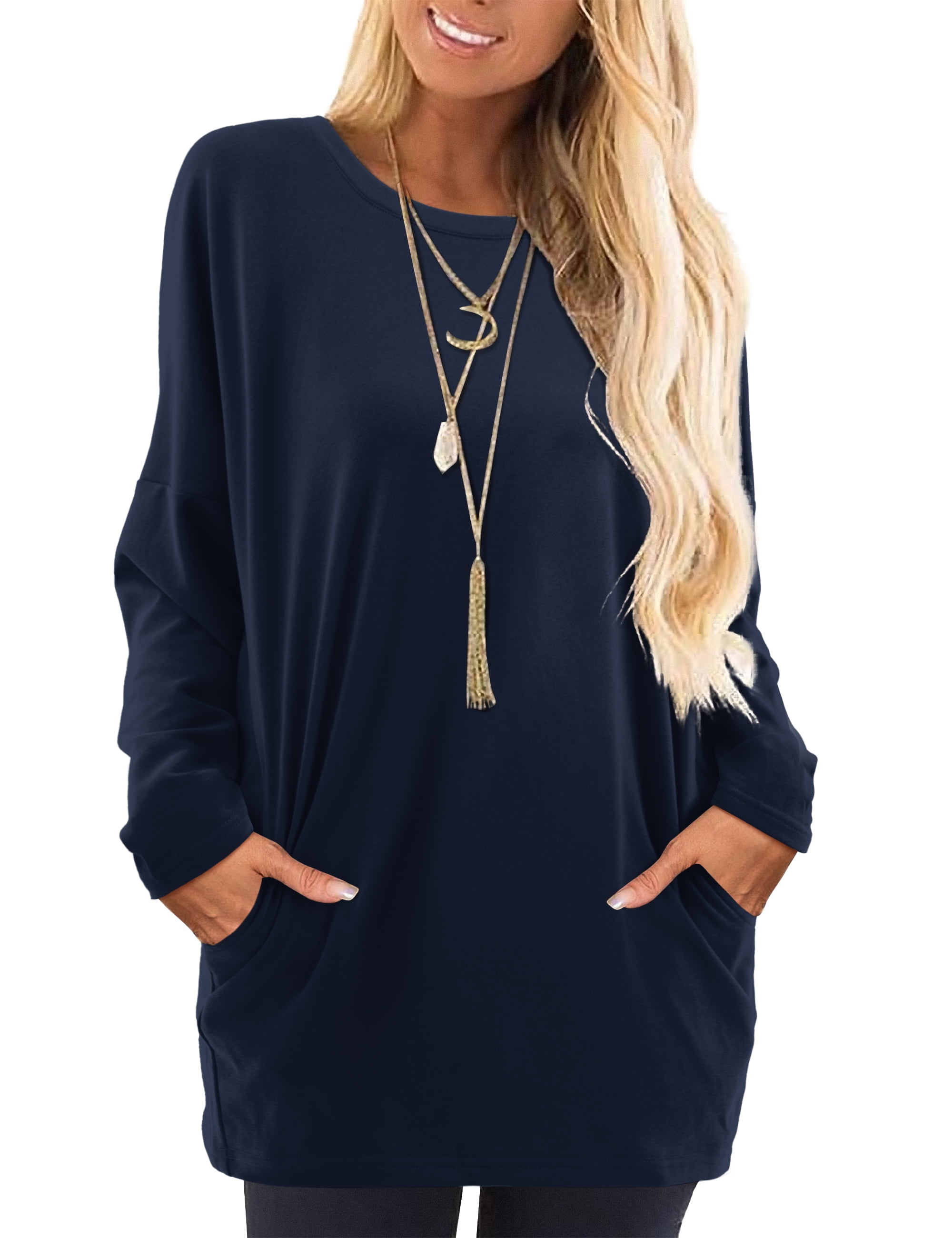 Fancyglim Women's Long Sleeve Round Neck Tops Casual Loose T Shirt ...