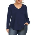 Amoretu Womens Plus Size Tee Tops Long Sleeve V Neck Soft Shirts