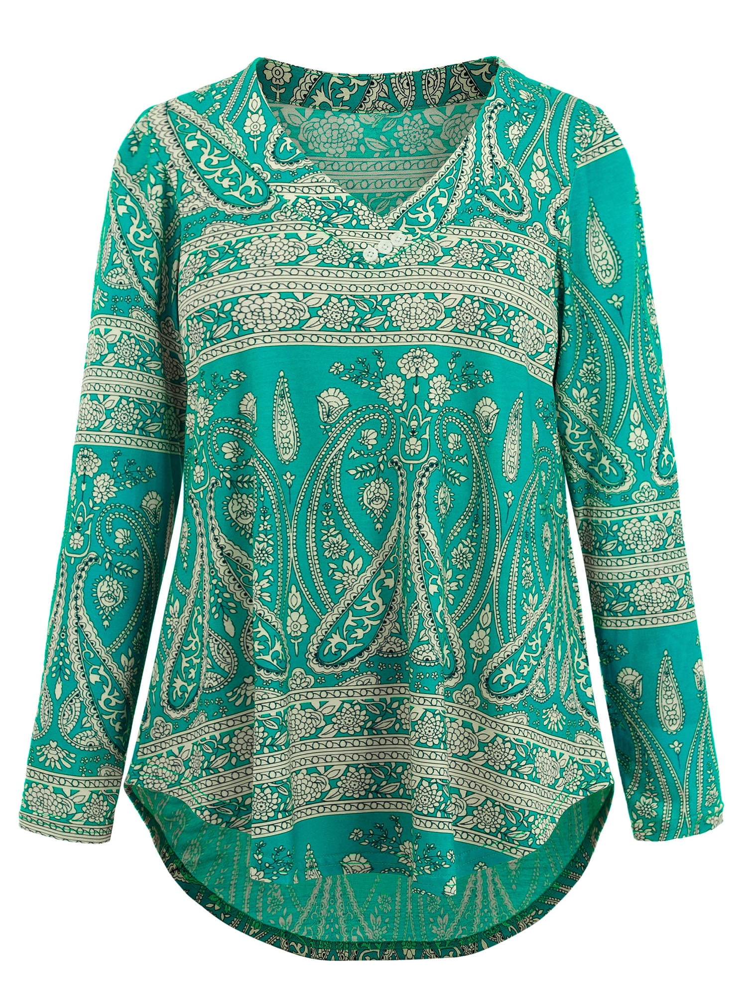 Fancyglim Women's Plus Tops Long Sleeve V Neck Paisley Flowy Tunic Tops ...