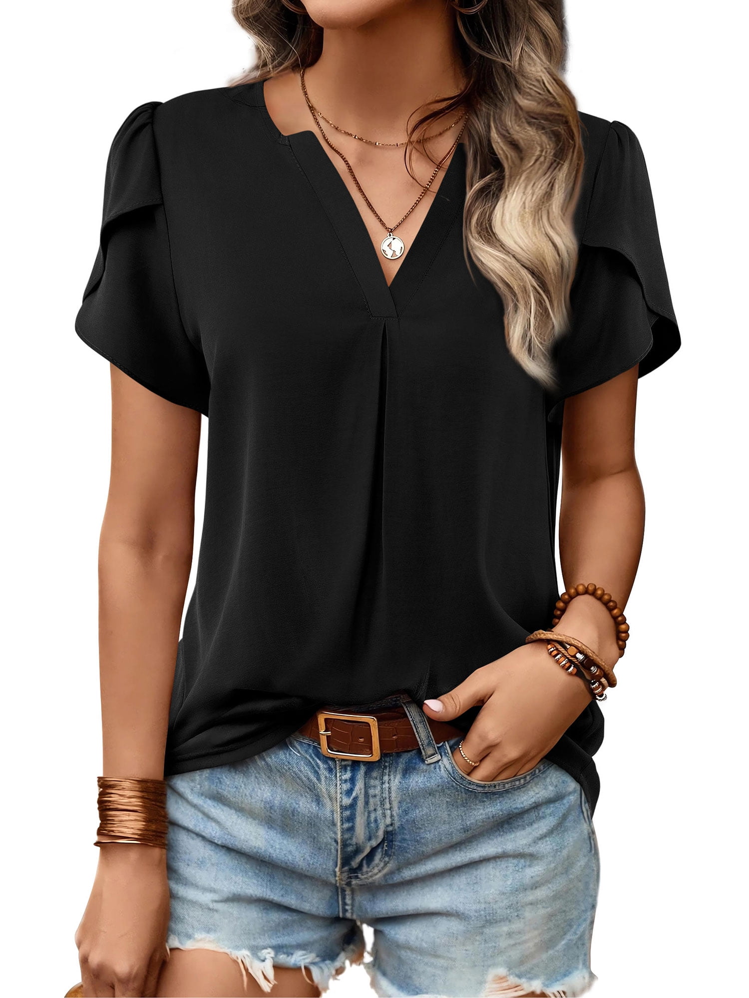Amoretu Women's V Neck Tops Summer Petal Short Sleeve Blouse Shirt ... Amoretu Women's V Neck Tops Summer Petal Short Sleeve Blouse Shirt ...