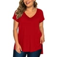 Amoretu Pretty Us Clothing Womens Plus Size High Low Tops Short Sleeve Shirts In Red 3x