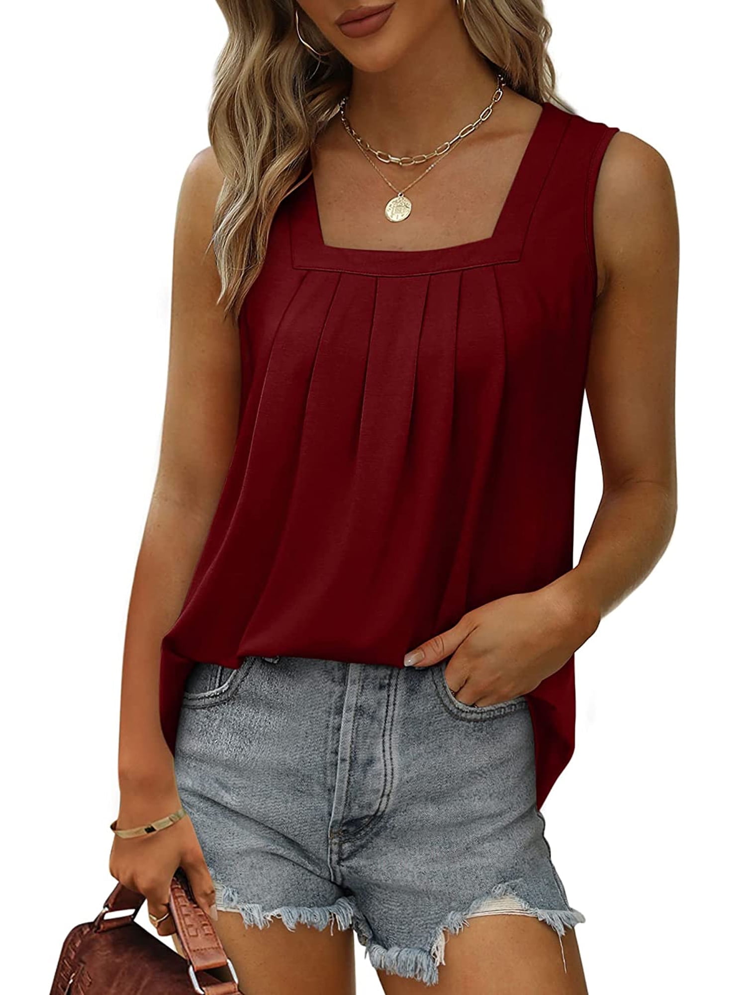 Amoretu Women's Plus Size Sleeveless Burgundy Tank Top, Casual Camisole ...