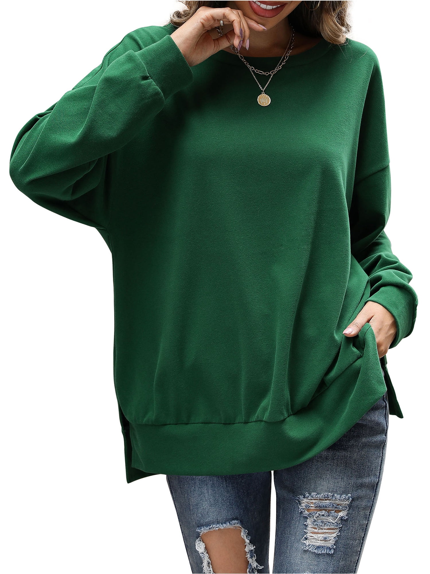 Fancyglim Womens Pullover Sweatshirt Drop Shoulder Crewneck Long Sleeve ...
