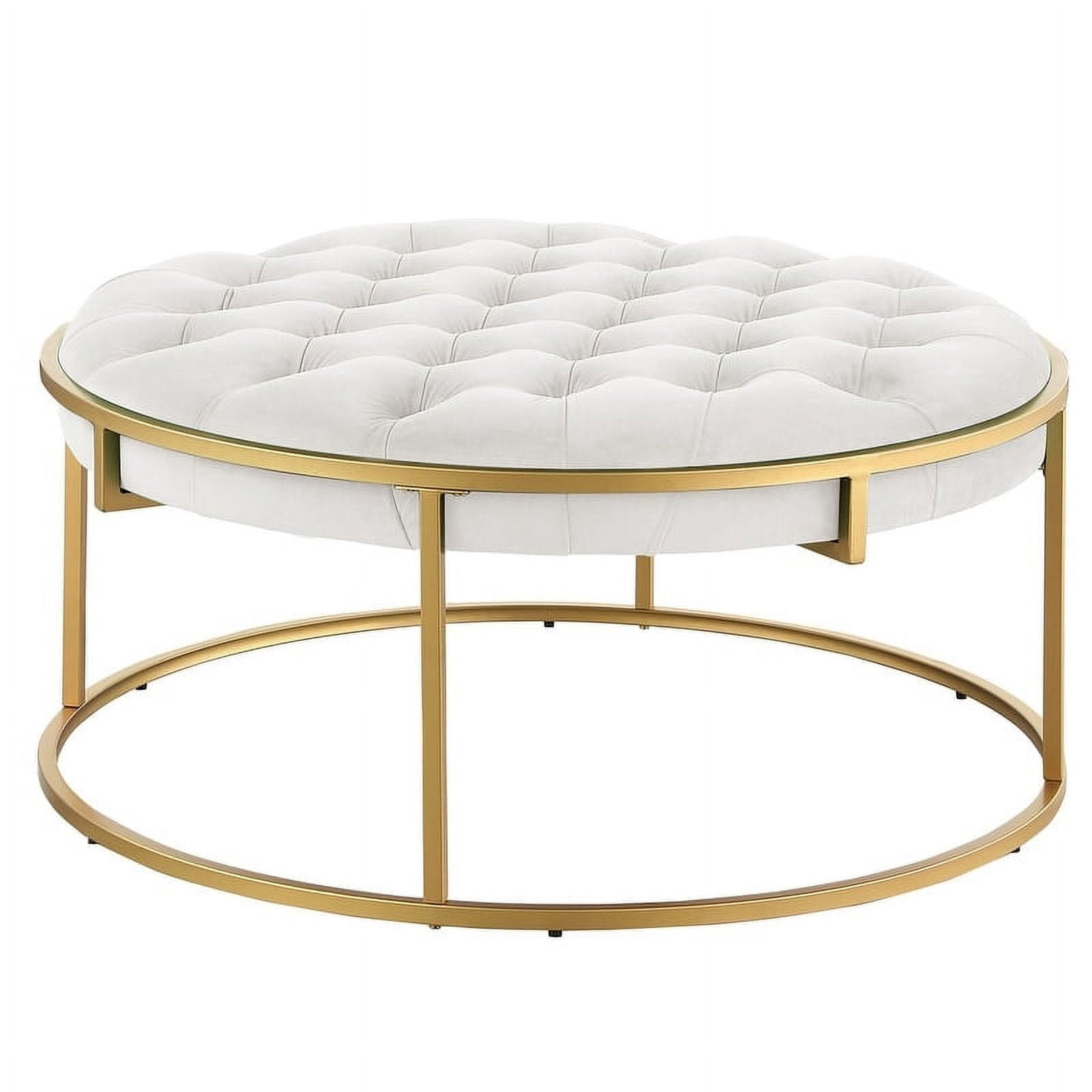 Amoria Cream Round Ottoman in Brushed Gold - Walmart.com