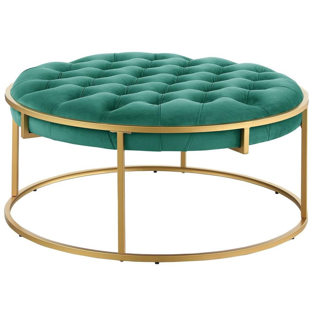 Amoria Green Round Ottoman in Brushed Gold - Walmart.com