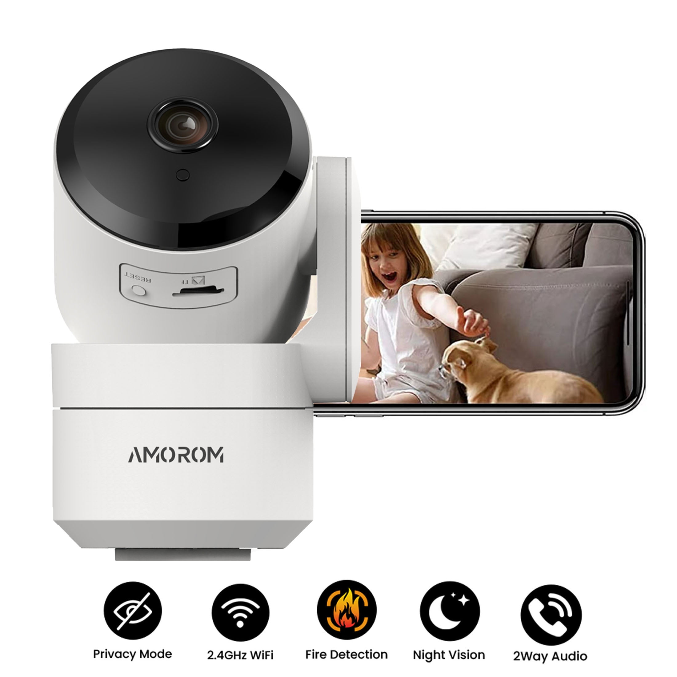 Amorom Wireless Indoor Camera, 360¬∞ Home Monitor, Phone Connect, Night ...